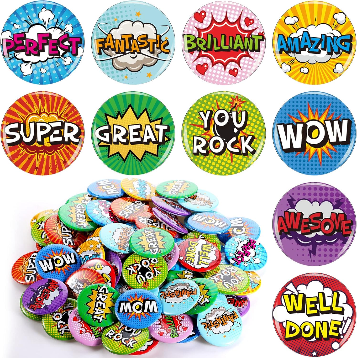80 Pieces Reward Button Pins Recognition Mini Buttons Round Pins 10 ...
