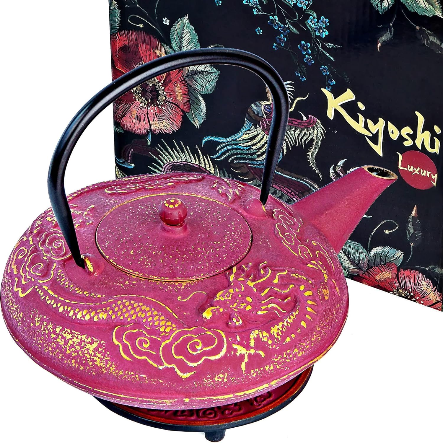Amazon.com | Large Cast Iron Tea Kettle Set - 40oz/1200ml Japanese ...