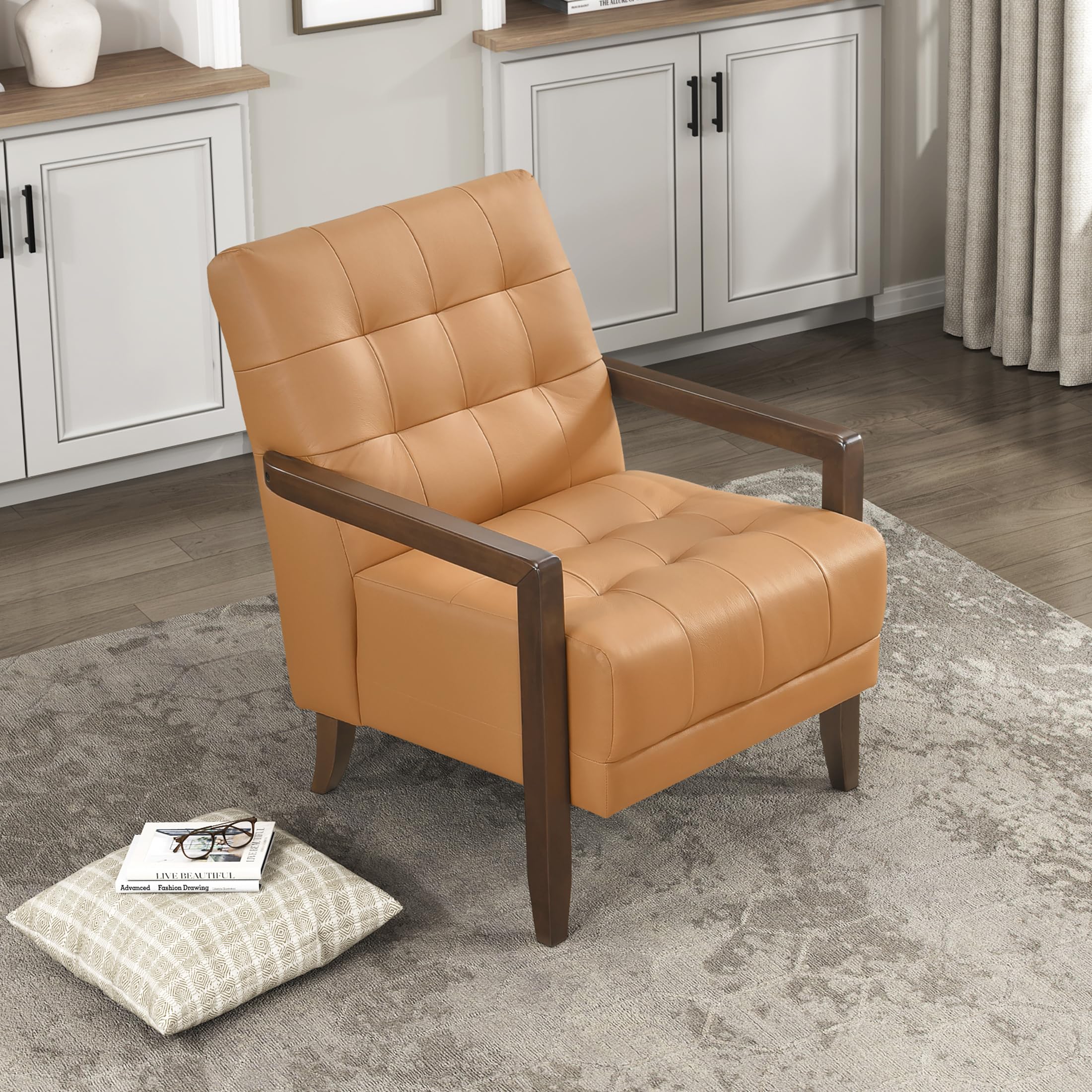 Amazon.com: Lexicon Modern Accent Chair, Luxury Genuine Leather Living ...