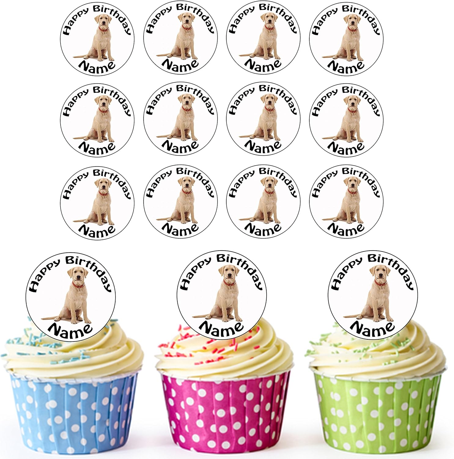 AK Giftshop Yellow Labrador 24 Personalised Edible Cupcake Toppers ...