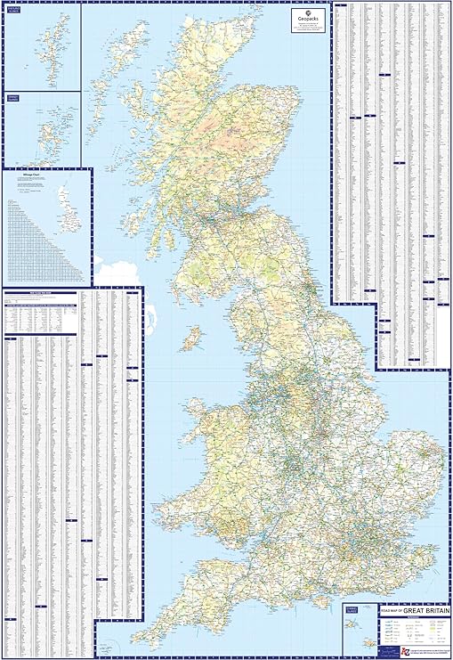 Great Britain A-Z Roads Wall Map - Laminated Large Wall Map - 120cm X ...