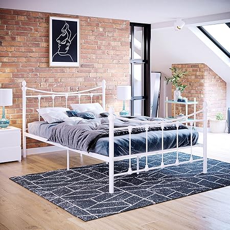 4ft Small Double - Stylish Metal Bed Frame with Decorated Finials ...