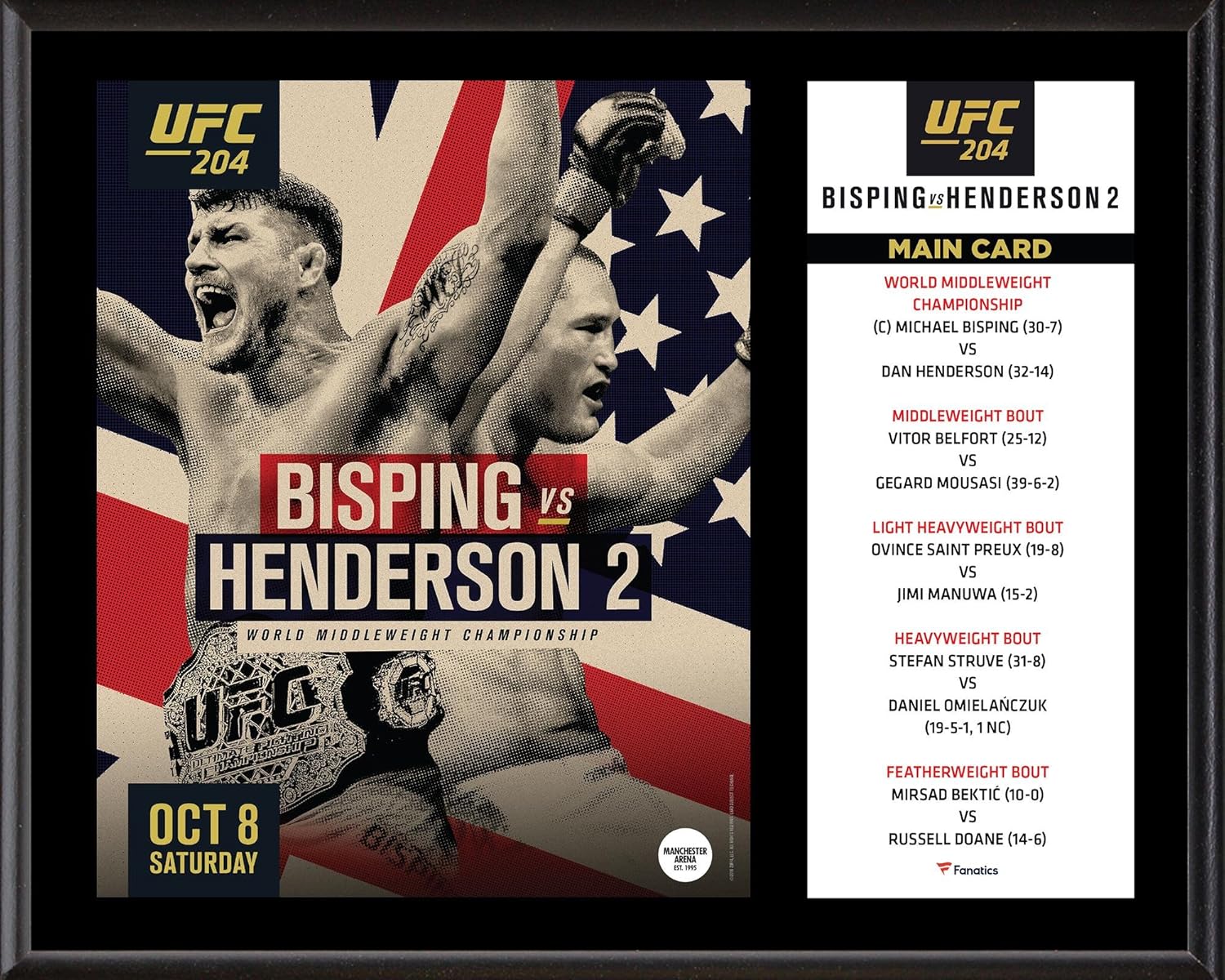 UFC 204 Michael Bisping vs. Dan Henderson 12" x 15" Sublimated Plaque ...