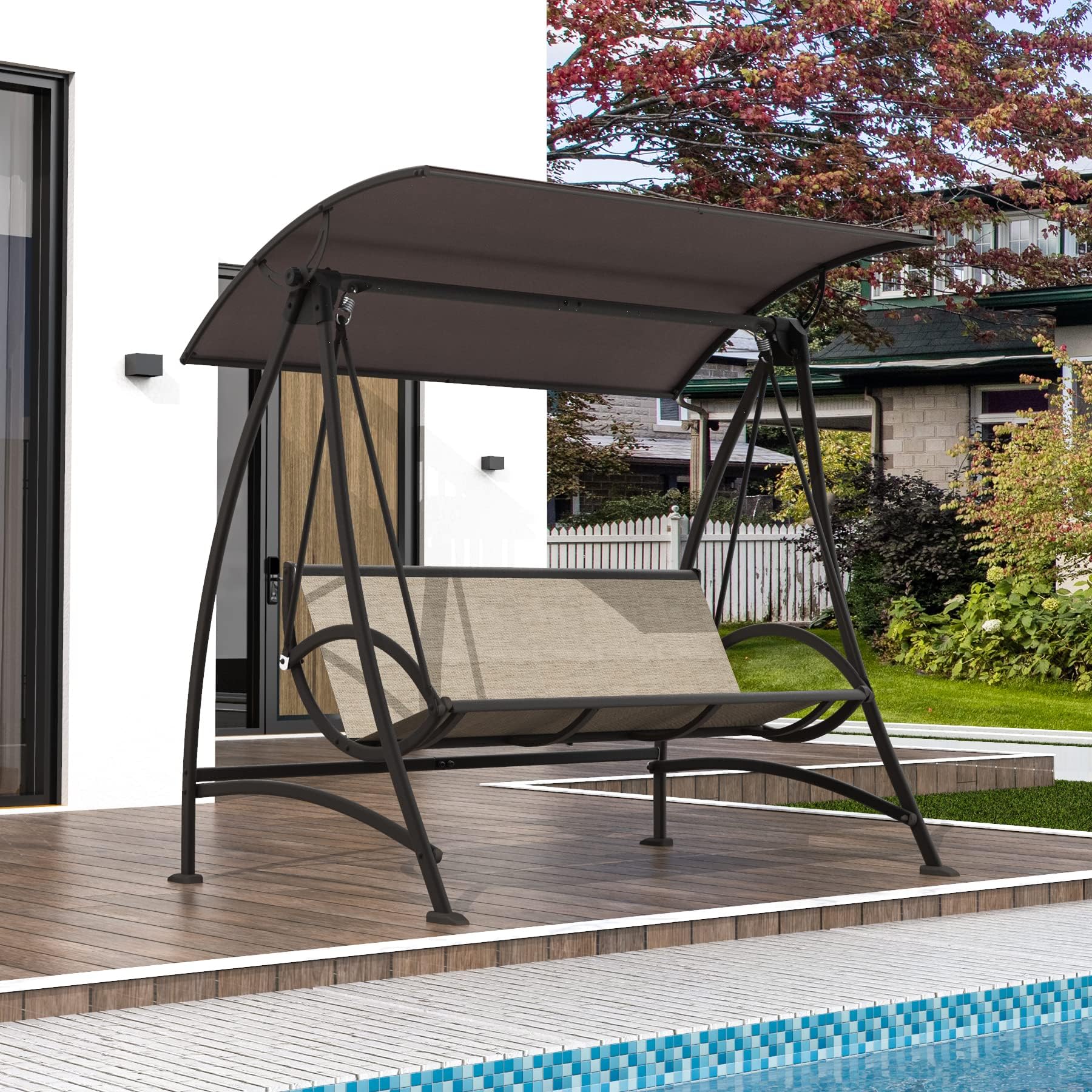 Amazon Domi Porch Patio Swing With Adjustable Canopy 3 Seat Swing