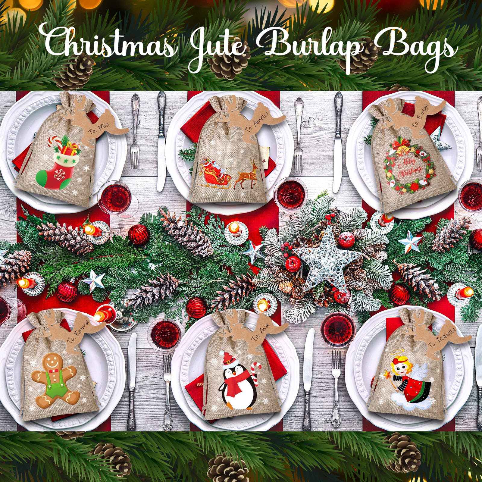 Shappy 24 Pieces Christmas Burlap Gift Bags Christmas Treat Bags with ...