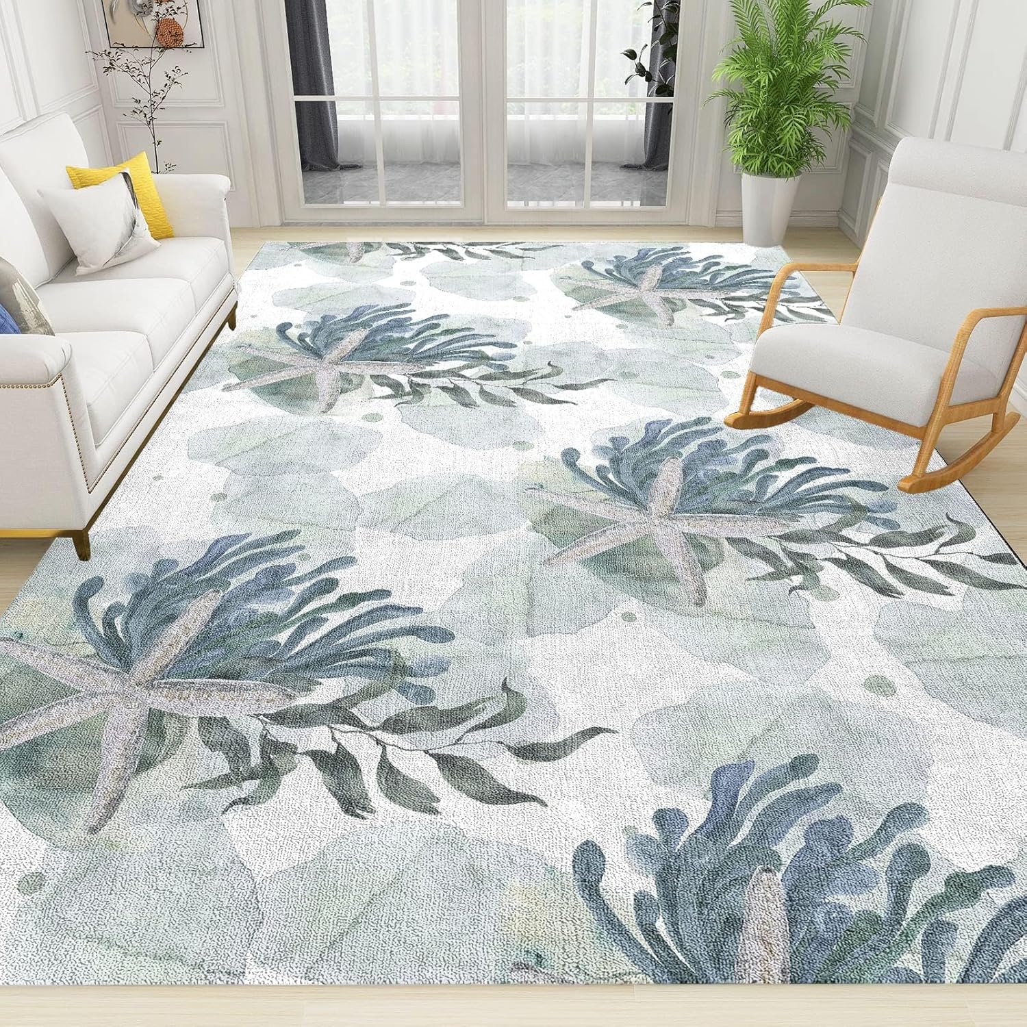 Amazon.com: Nautical Coastal Beach Themed Light Blue Area Rug, Starfish ...