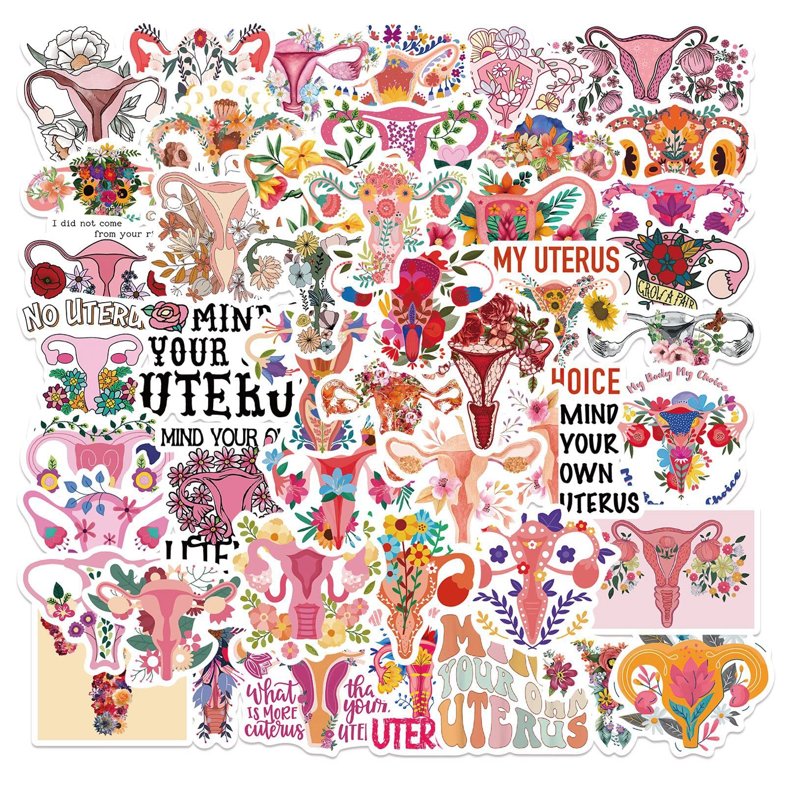 Snapklik.com : Feminist Uterus Flowers Stickers - My Mind My Body My ...
