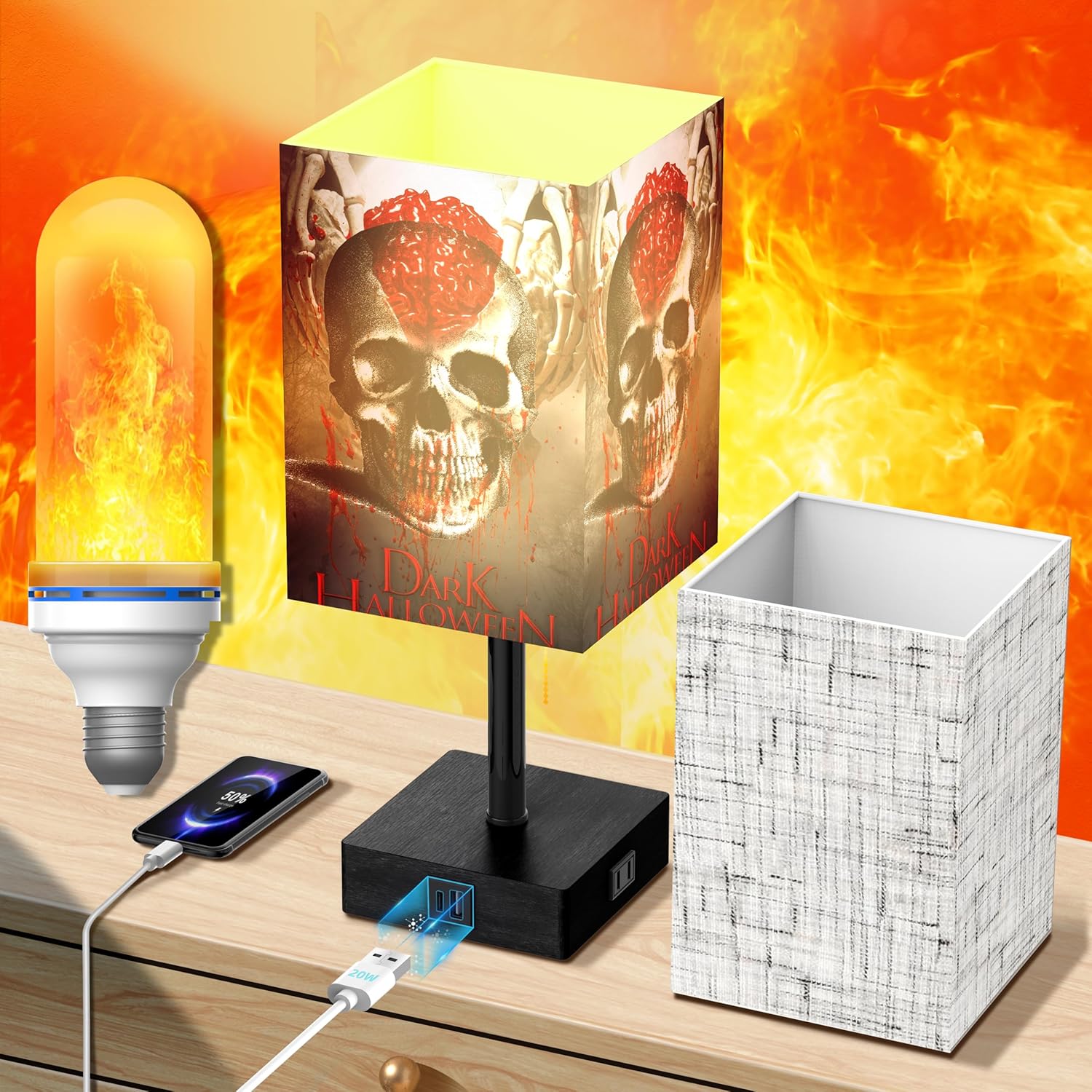 SRTCLLT Halloween Table Bedside Lamp, Bedroom Lamps for Nightstand ...