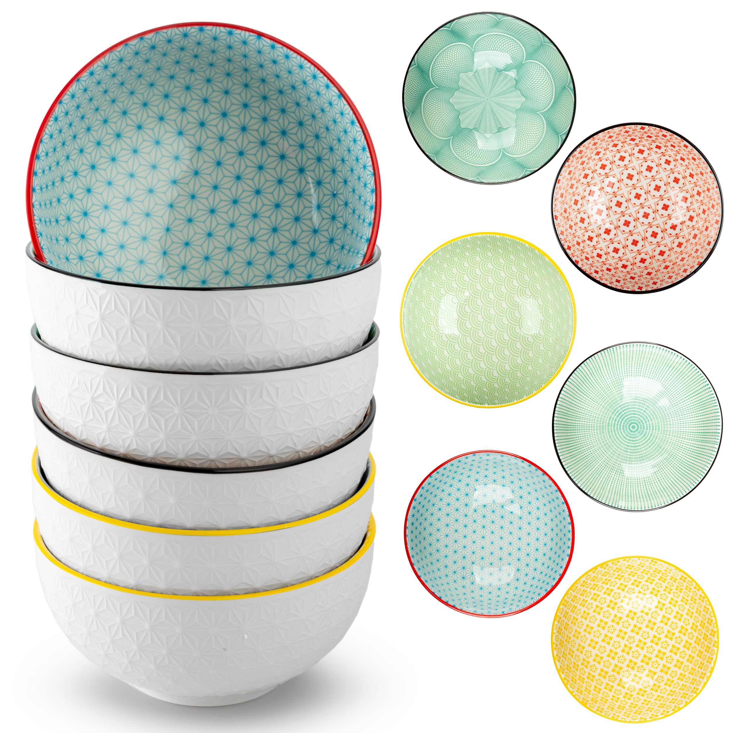 Amazon.com: TOK 6-Piece Porcelain Cereal Bowl Set - 27 Oz Ceramic Bowls ...