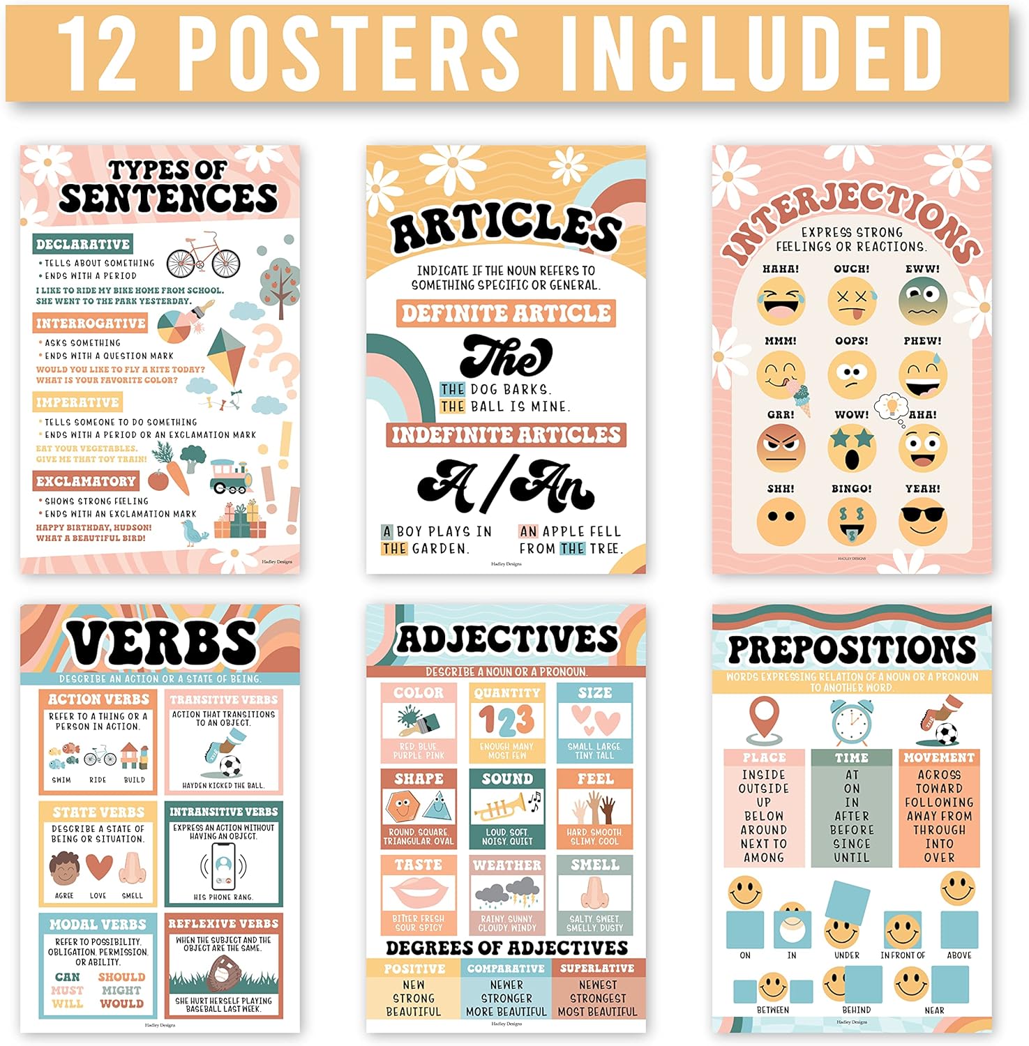 12 Retro Parts of Speech Posters for Elementary Australia | Ubuy