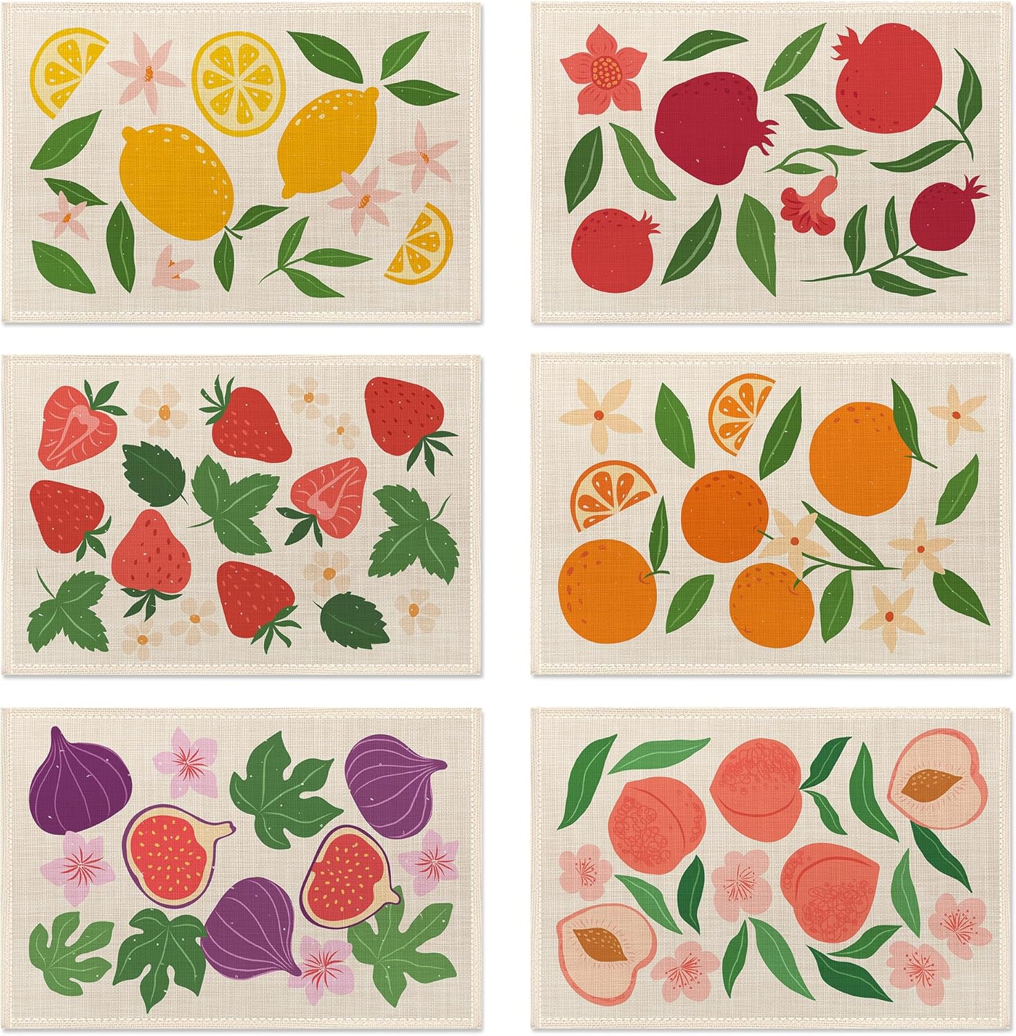 Amazon.com: Fruit Lemon Strawberries Placemats Set of 6,Washable Heat ...