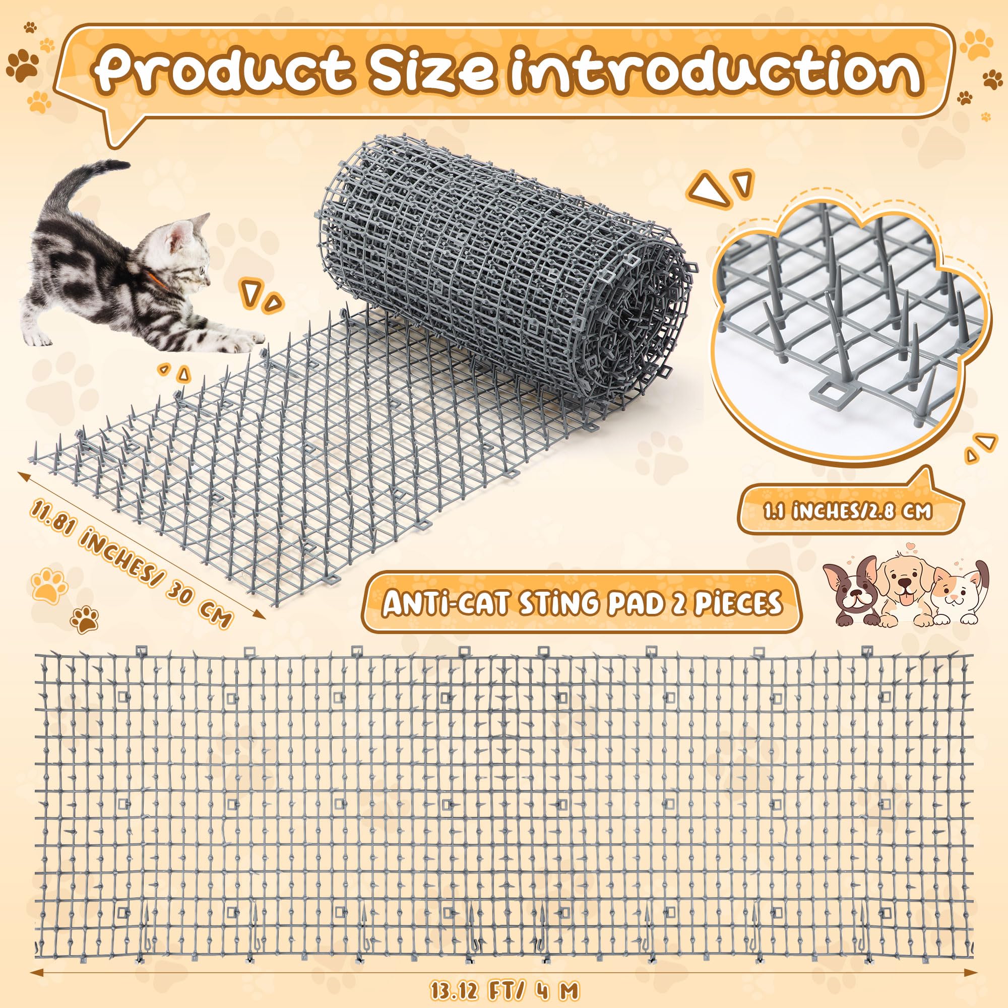 Cat Spike Mat Sanwuta 2 Pcs 26.3 Ft Outdoor Cat Deterrent Mat With ...
