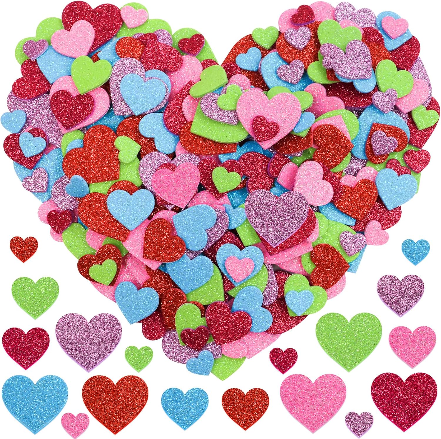 Amazon.com: Treasure Cove Heart Foam Stickers Valentine's Day Glitter ...
