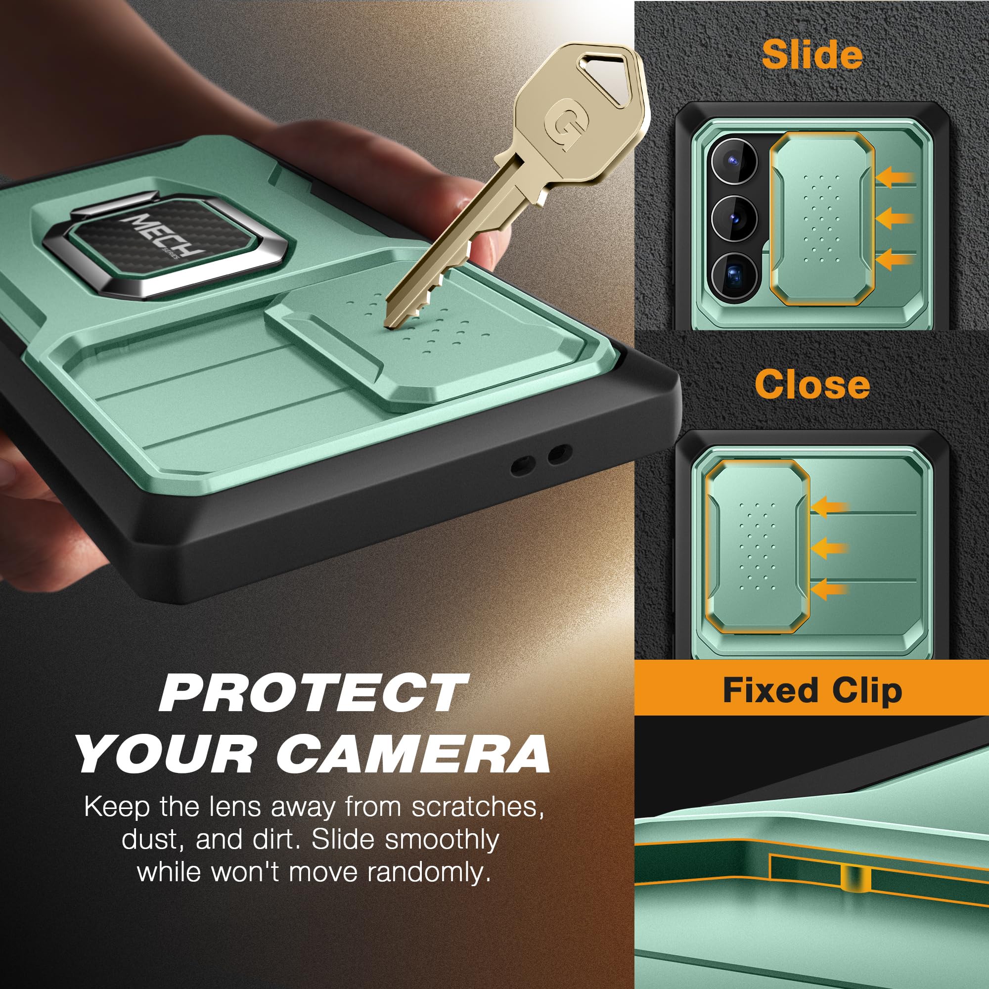 Snapklik.com : For Samsung Galaxy S24 Ultra Case, Bulit-in Slide Camera Cover & Ring Kickstand2 ...