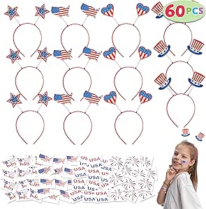 Amazon.com: JOYIN 60 Pcs Patriotic Party Favor of 12 Headbands, and 48 ...
