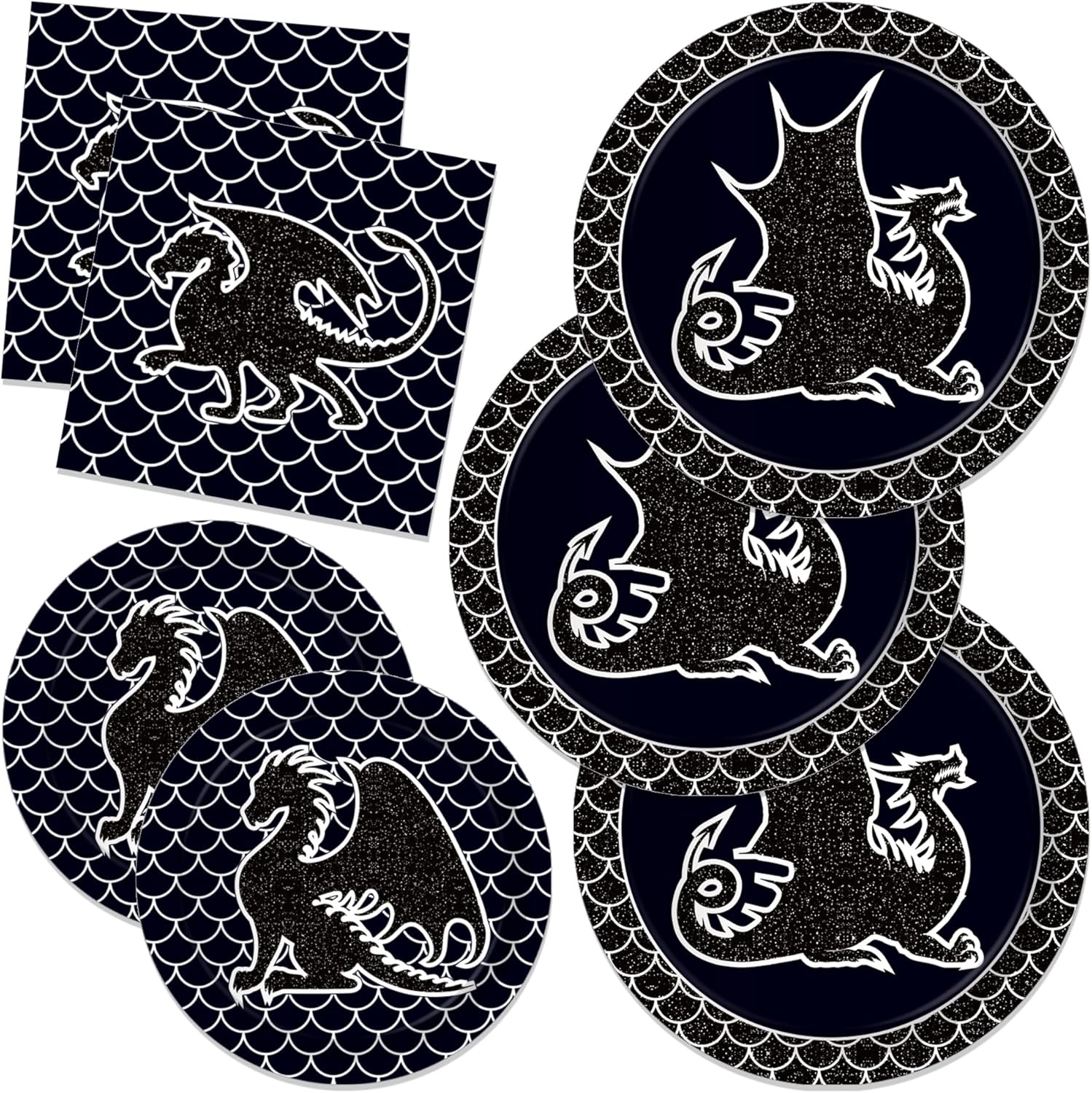 Amazon.com: CC HOME Black Dragon Birthday Paper Plates Napkins Party ...