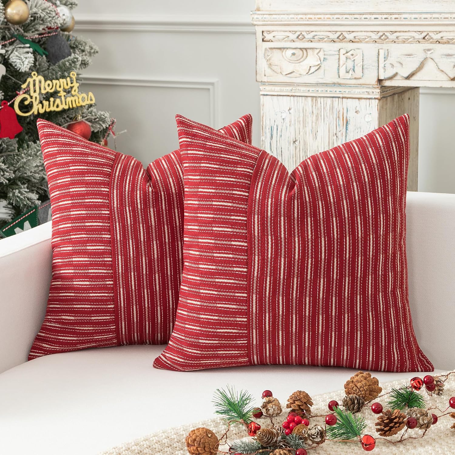 Amazon.com: Kevin Textile Wine Red and Beige Farmhouse Striped ...