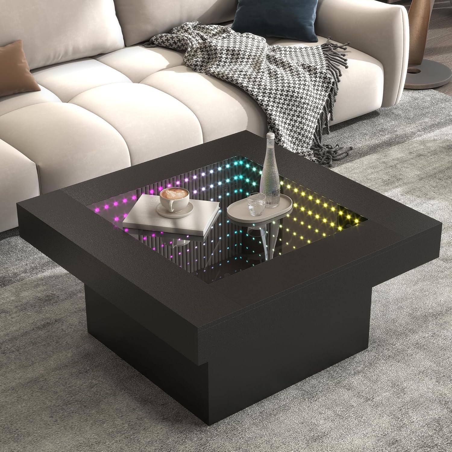 Amazon.com: FKWin Black Modern Coffee Tables - Endless Depth Mirror ...