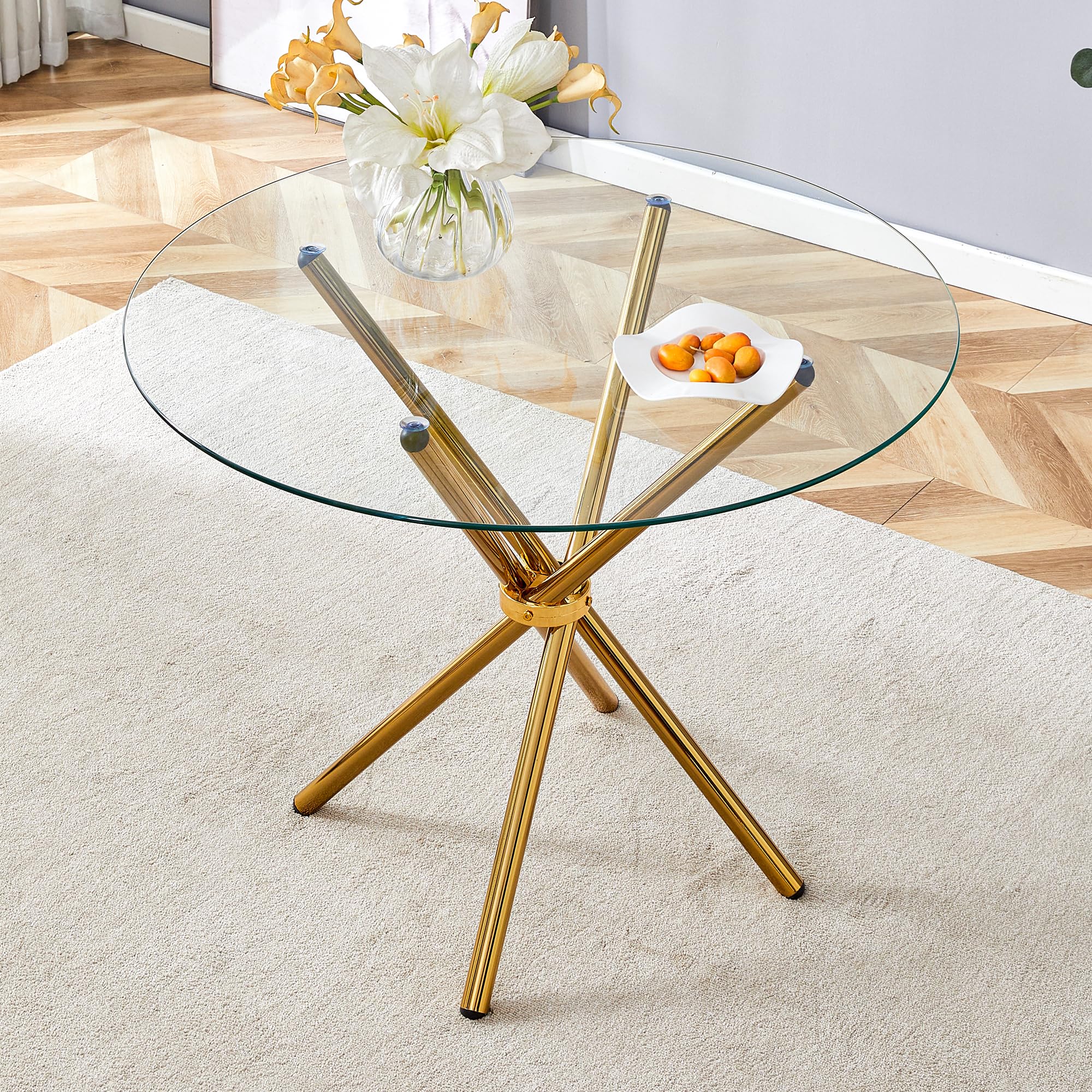 Amazon.com - MUUOKY 36.6" Round Glass Dining Table, Thick Tempered ...