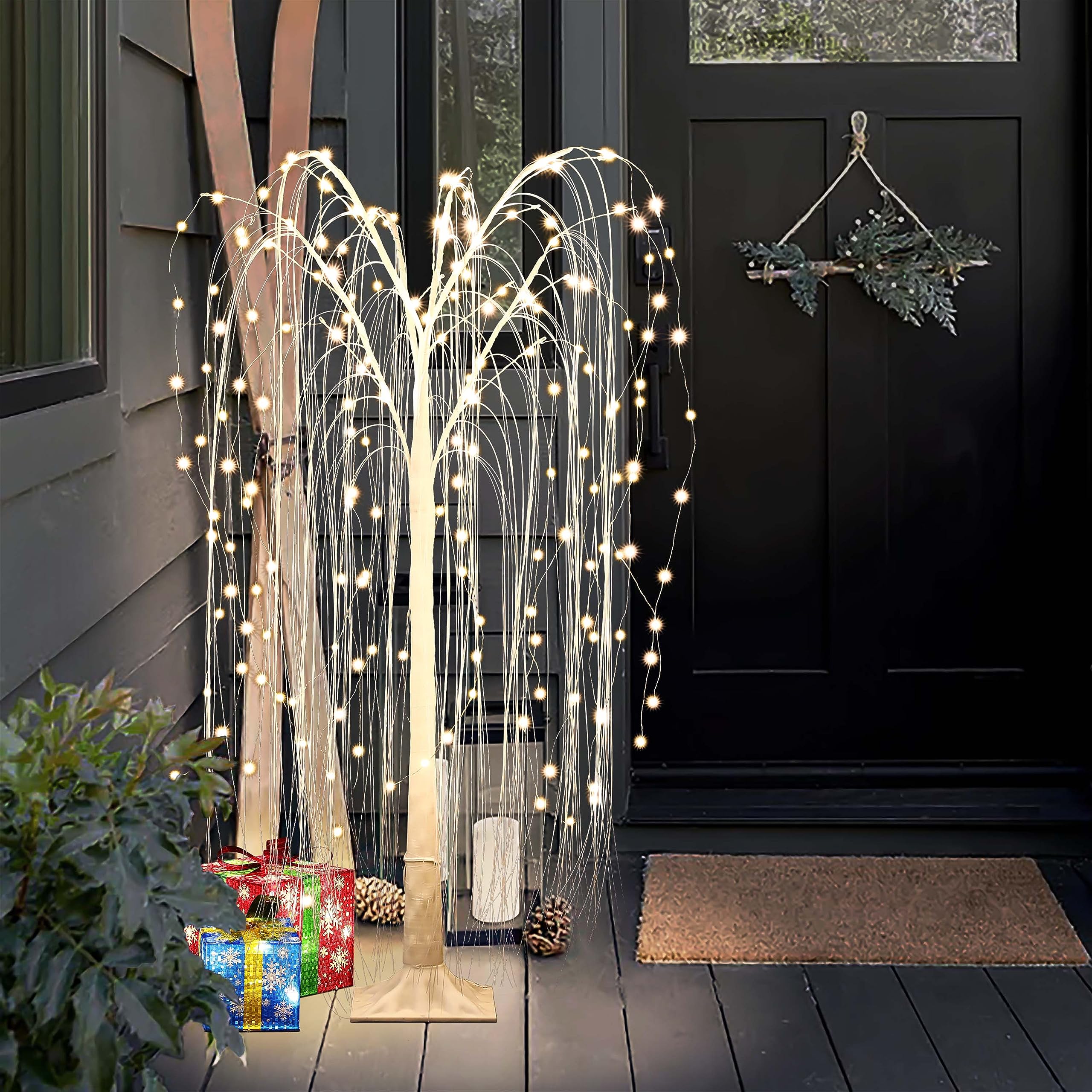 LuxenHome 4FT Lighted Willow Tree, Lighted Tree Christmas Decorations ...