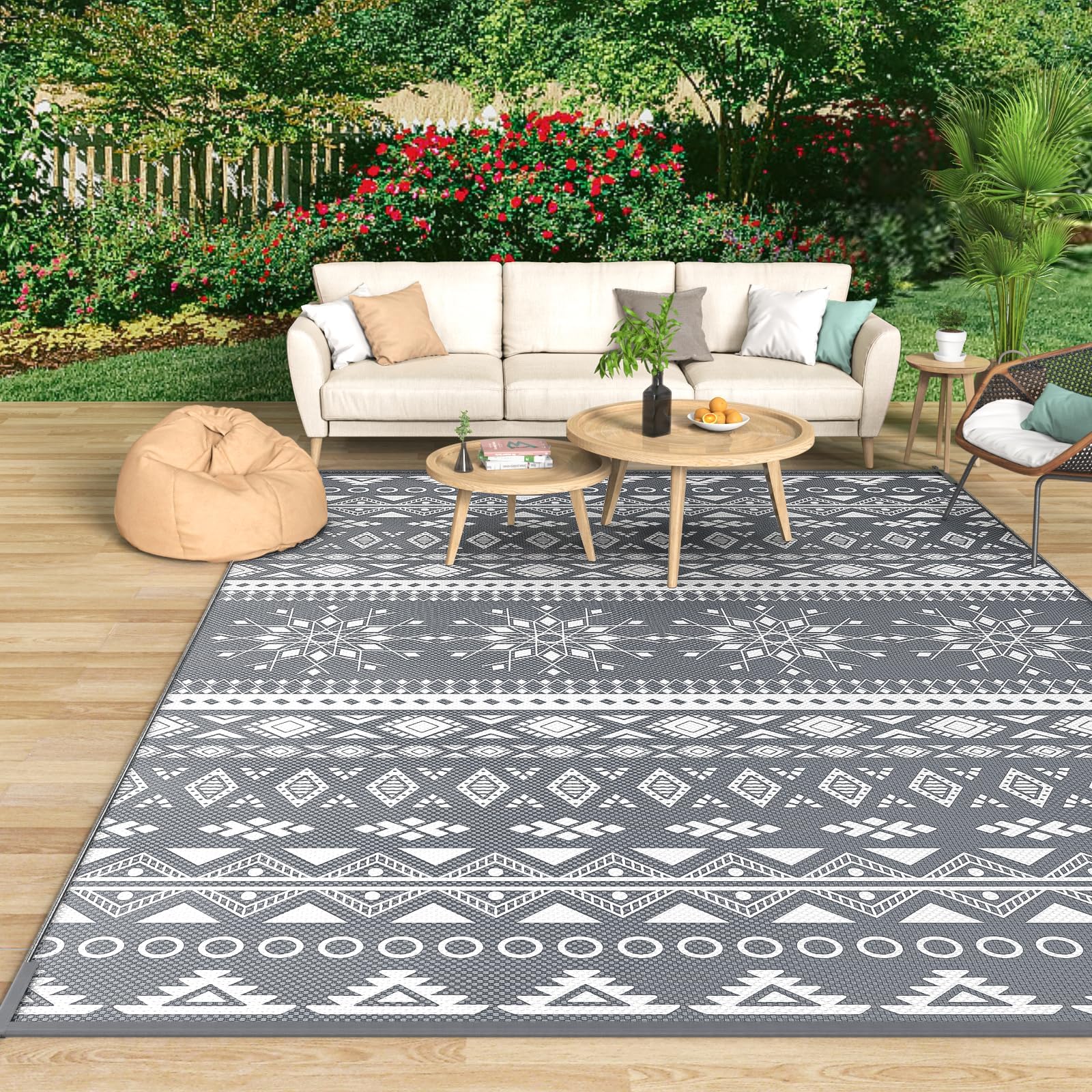 MOKANI Outdoor Teppich Wetterfest, Wendbarer Balkon Camping Teppich ...