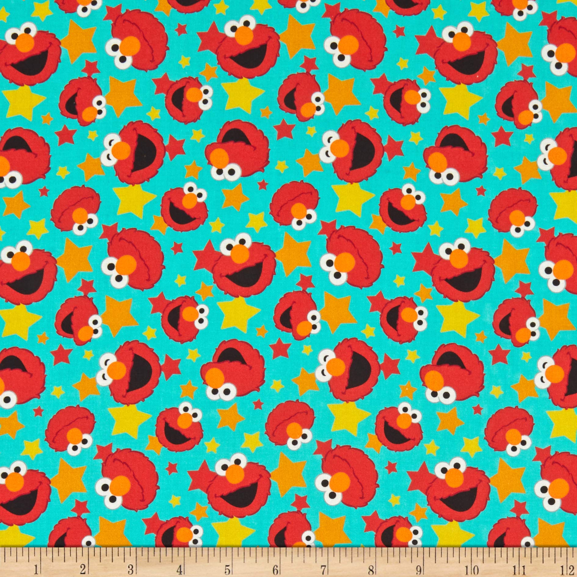 Buy Sesame Street Digital Tossed Elmo Faces Aqua, Fabric by the Yard ...