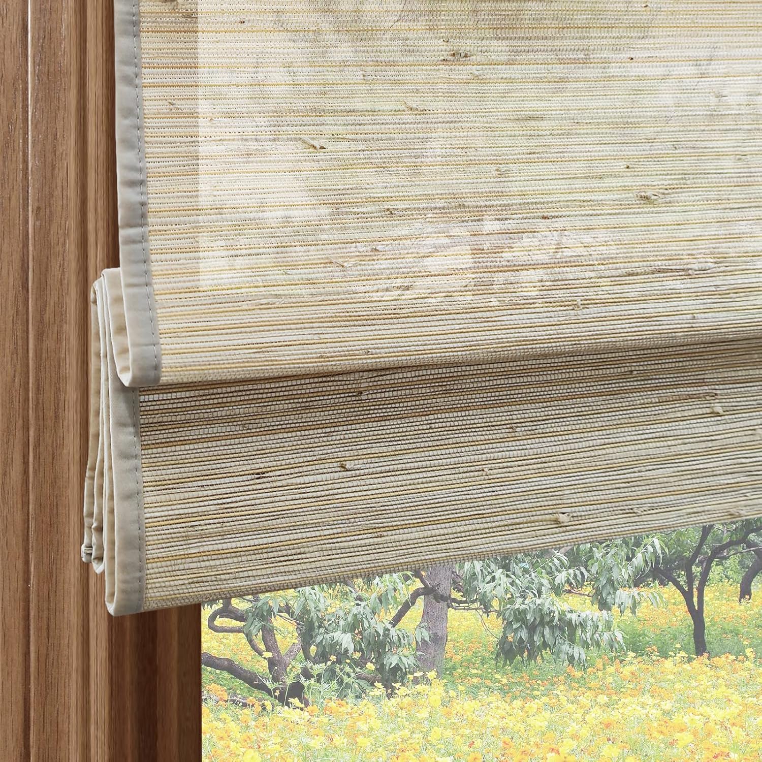 Amazon.com: Cordless Blackout Bamboo Roman Shades, Custom Wood Window ...