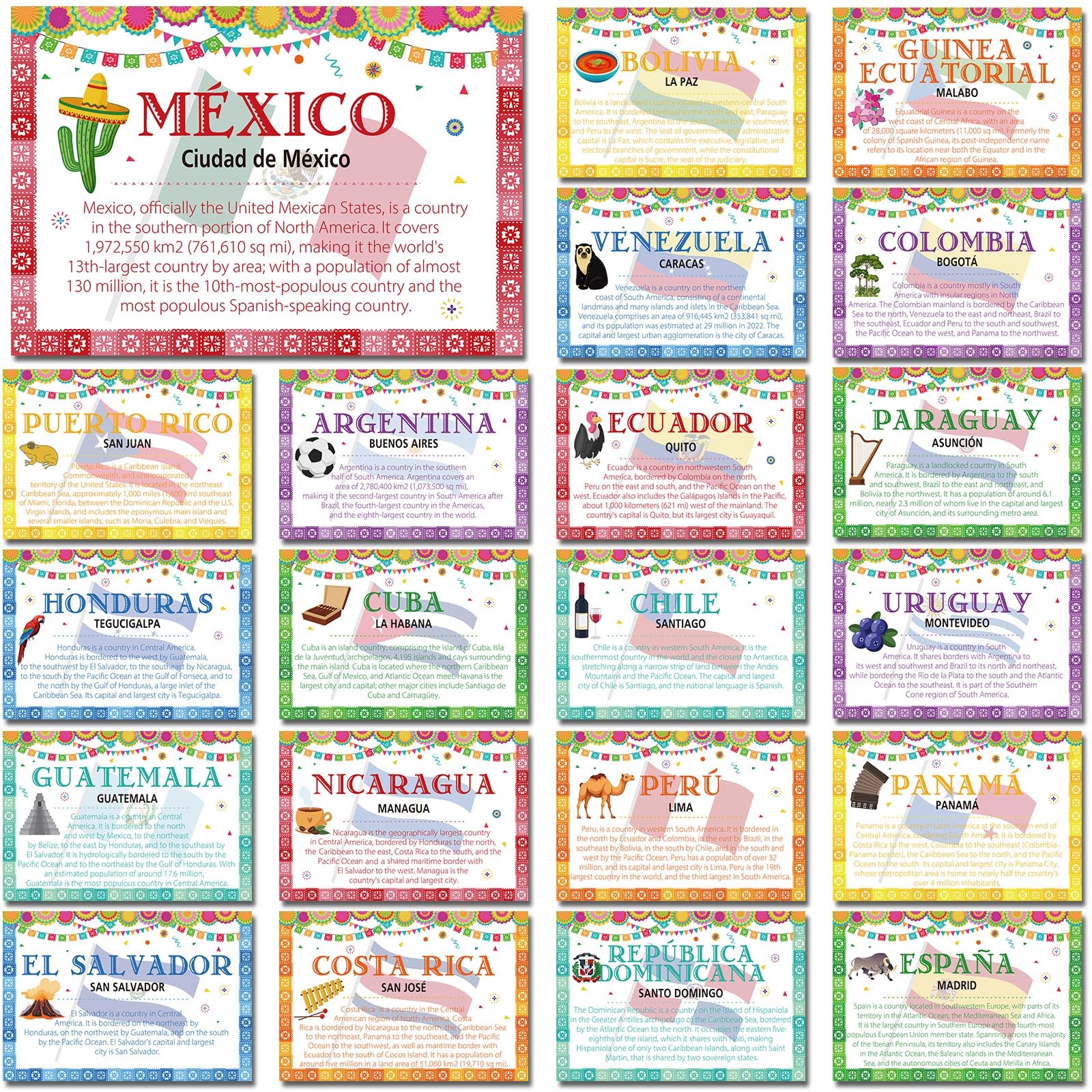 Snapklik.com : 21 Pcs Spanish Language Country Posters Bulk Spanish ...