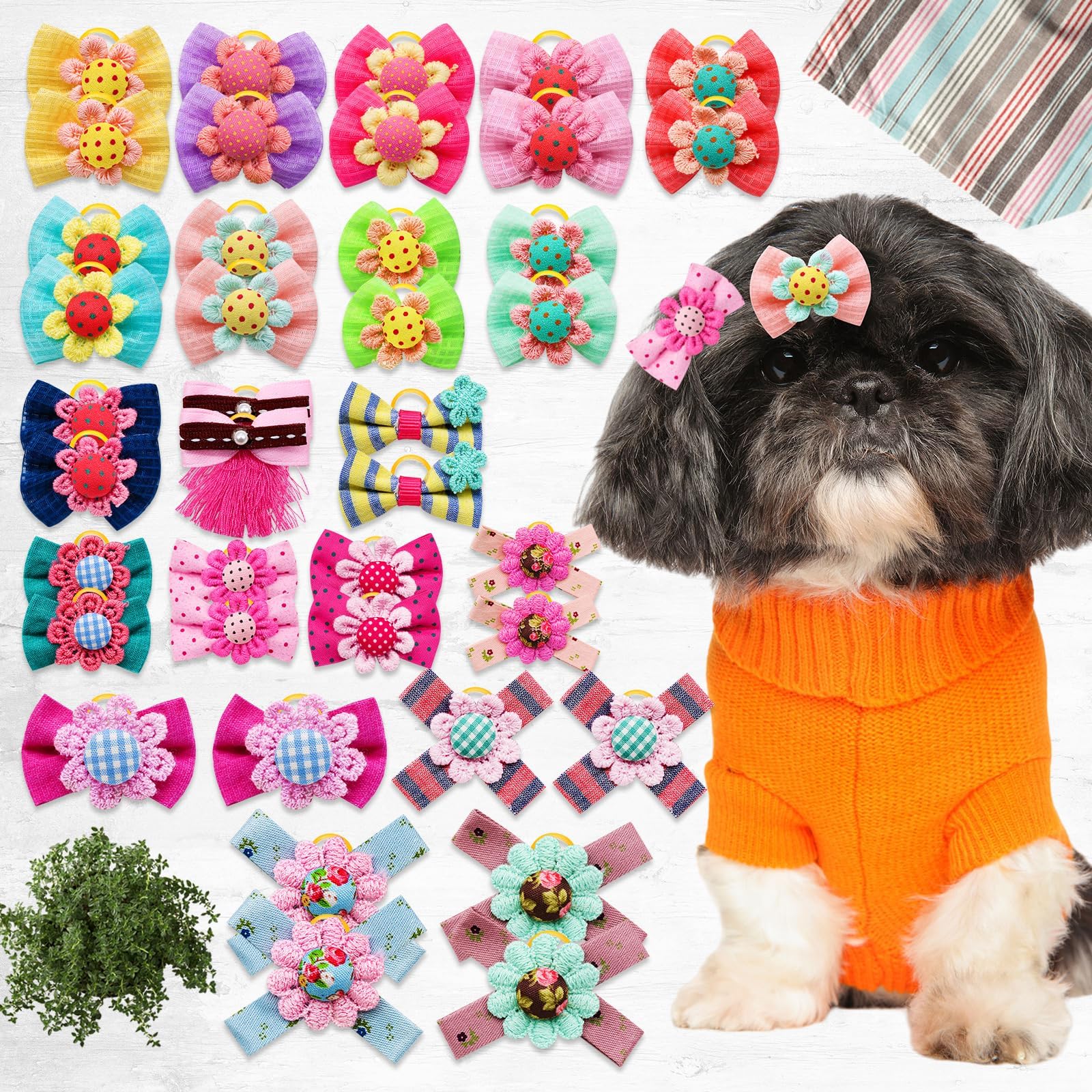 Amazon.com: Mruq pet Dog Flower Bows, 30pc Pet Small Dog Hair Lace Bows ...