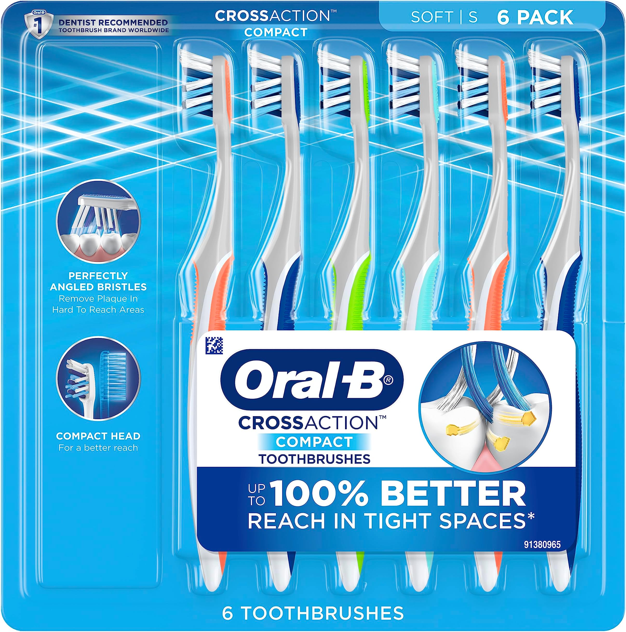 Amazon.com : Oral-B CrossAction Compact Toothbrush, Soft, 6 Count ...