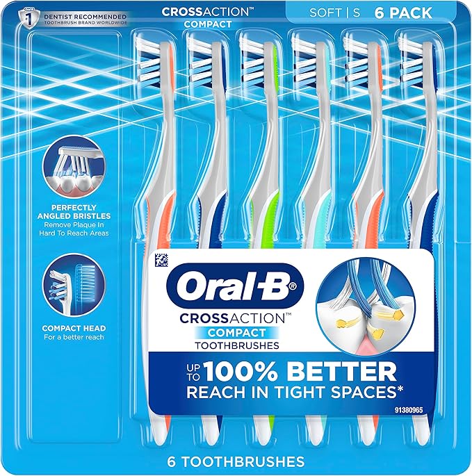 Amazon.com: Oral-B CrossAction Compact Toothbrush, Soft, 6 Count ...