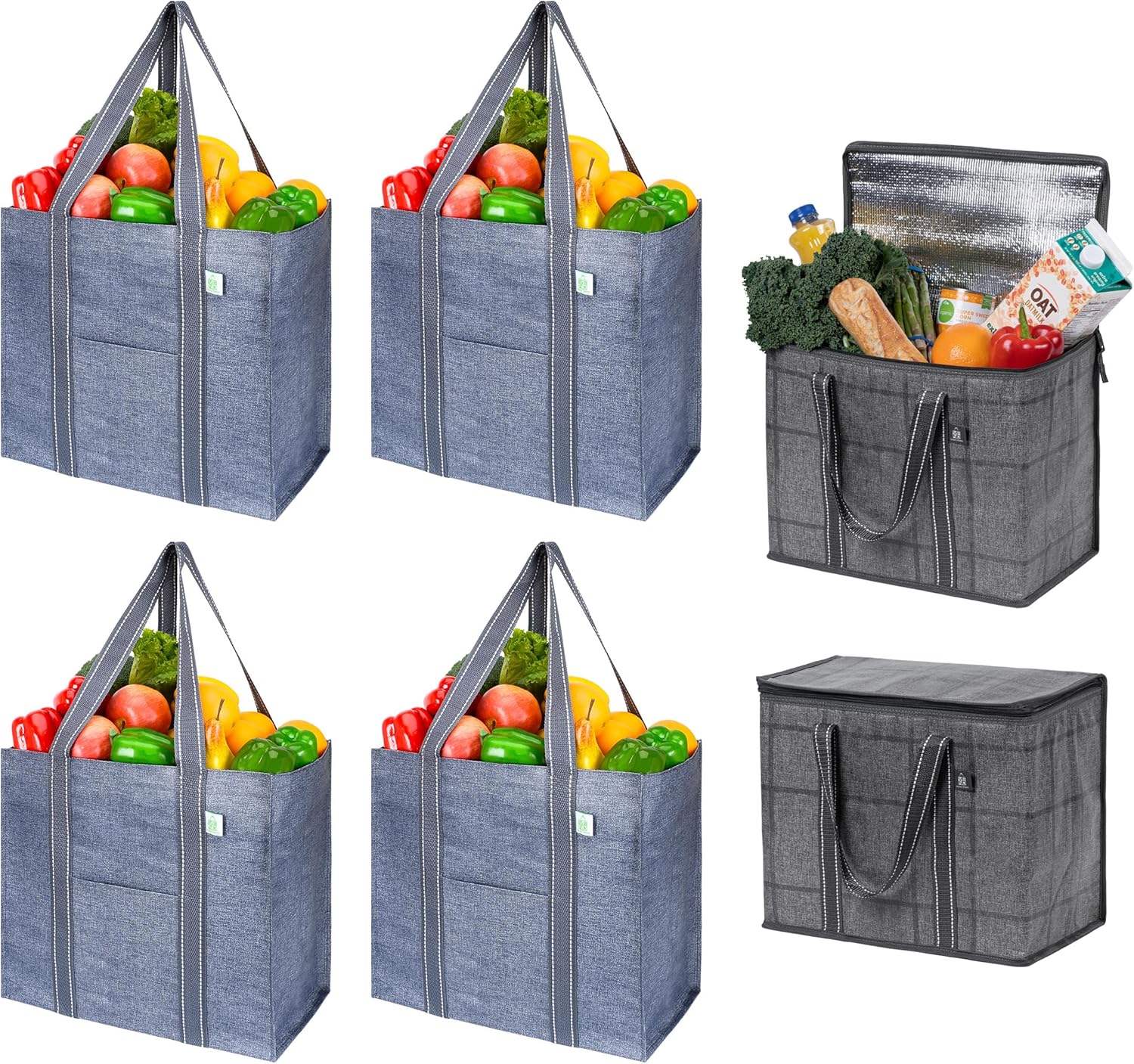 Amazon.com: VENO 6 Pack Heavy-Duty Reusable Grocery Shopping Bags (4 ...