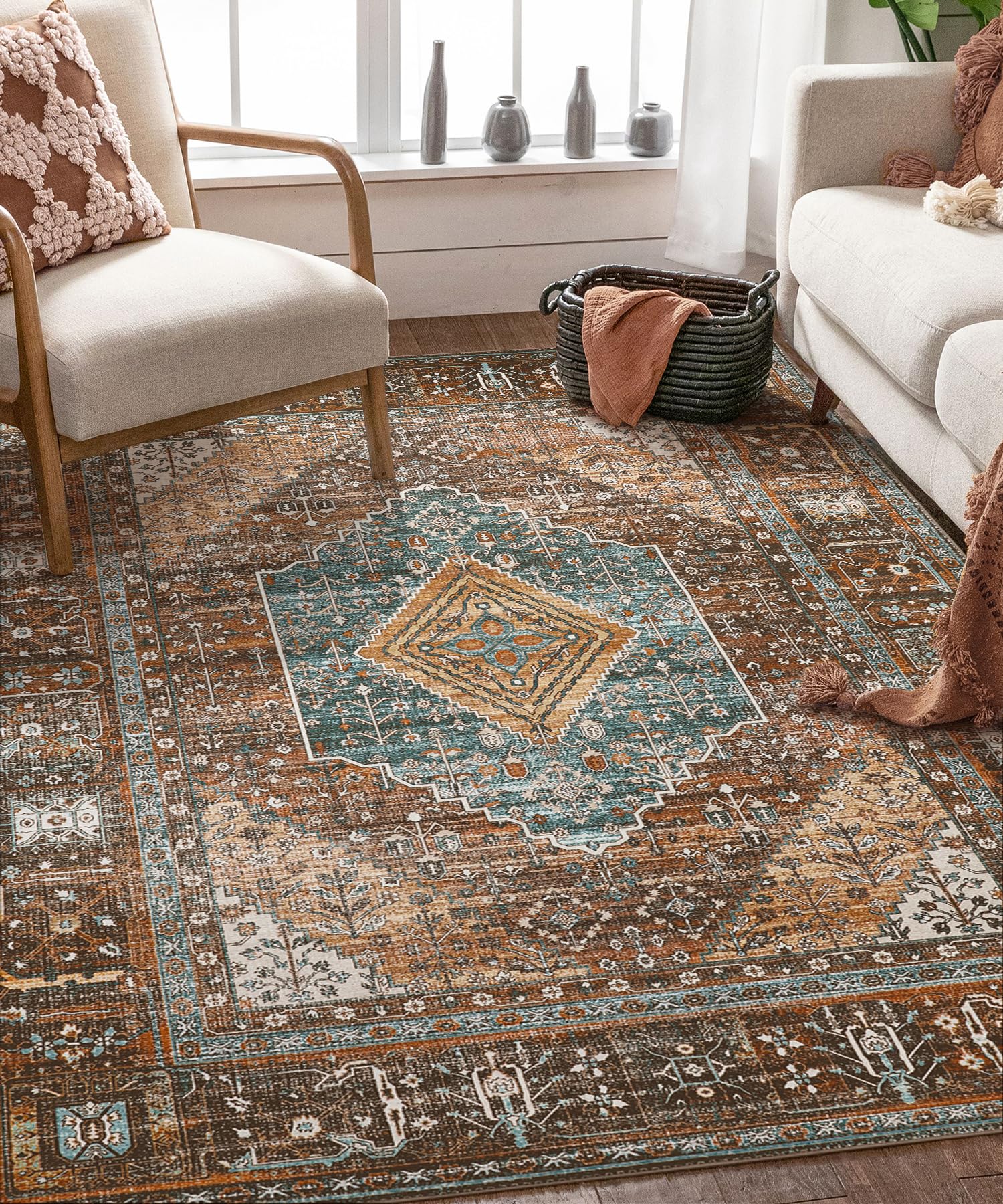 GENIMO Area Rug 3x5, Machine Washable Rugs, Non Slip Low Pile Rugs for ...