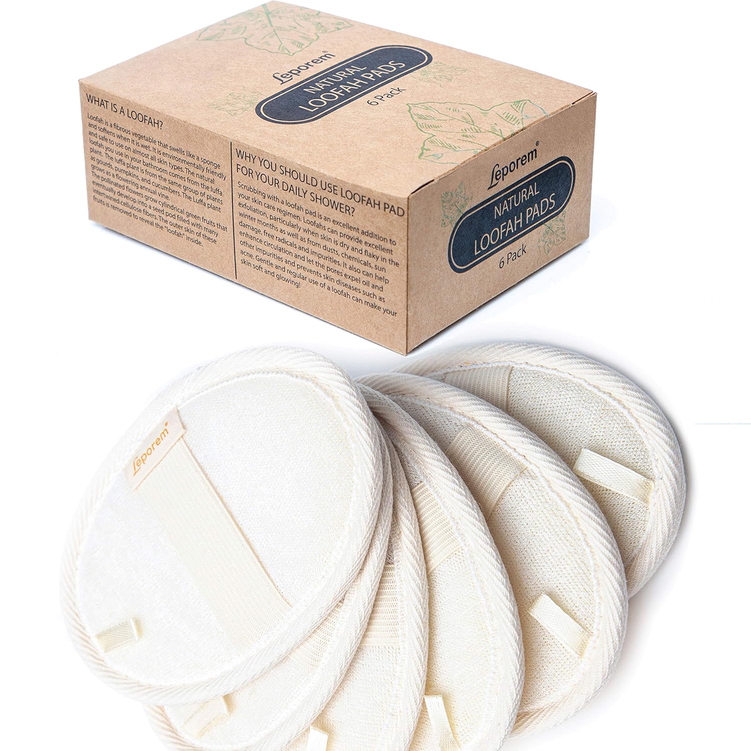 Amazon.com: 6 Pack Premium Bath Loofah Pads - 6 Inch, 100% Natural ...