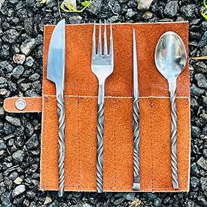 Amazon.com: Hand Forged Medieval Eating Utensils Set with Fork, Knife ...