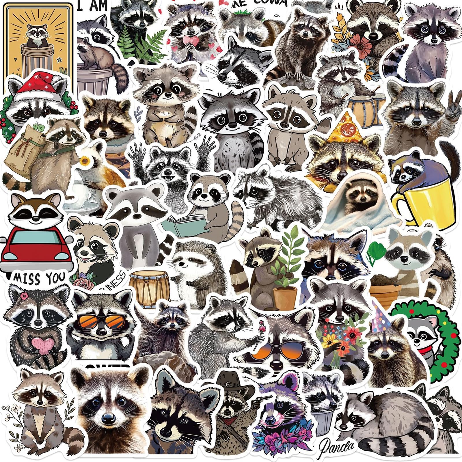 Amazon.com: 50Pcs Cute Raccoon Stickers for Kids Kawaii Raccoon ...