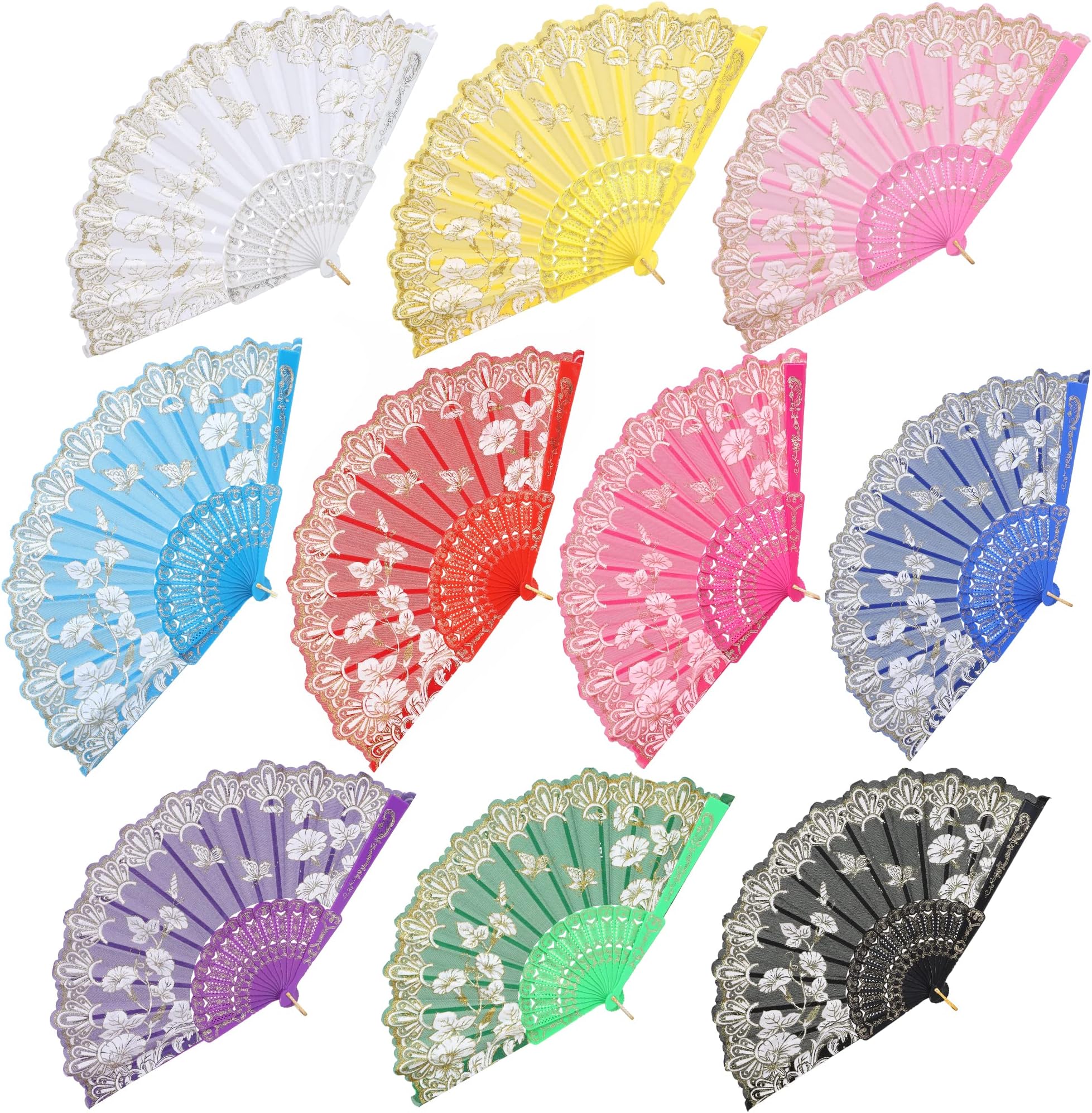 Amazon.com: Wepetyo 5Pcs Floral Folding Hand Fan Colorful Rose Flower ...