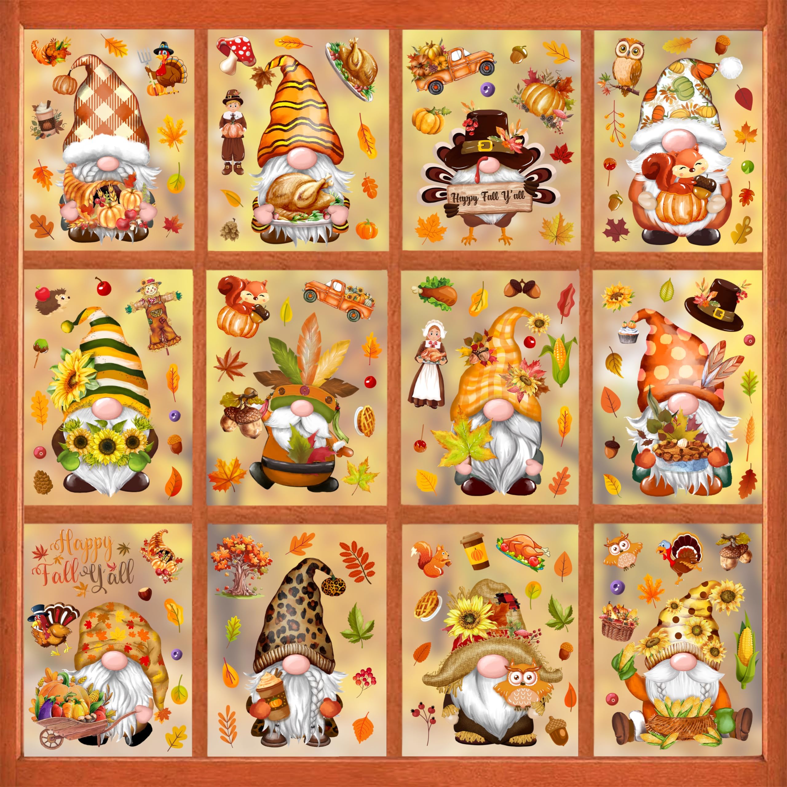 Amazon.com: BORAMDO Fall Thanksgiving Window Clings 14 Sheets, Gnome ...