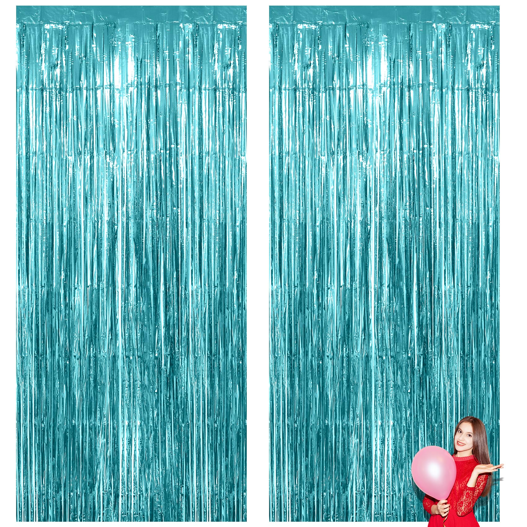 Amazon.com: Light Blue Fringe Backdrop Tinsel Curtain Backdrop 2 Pack 3 ...