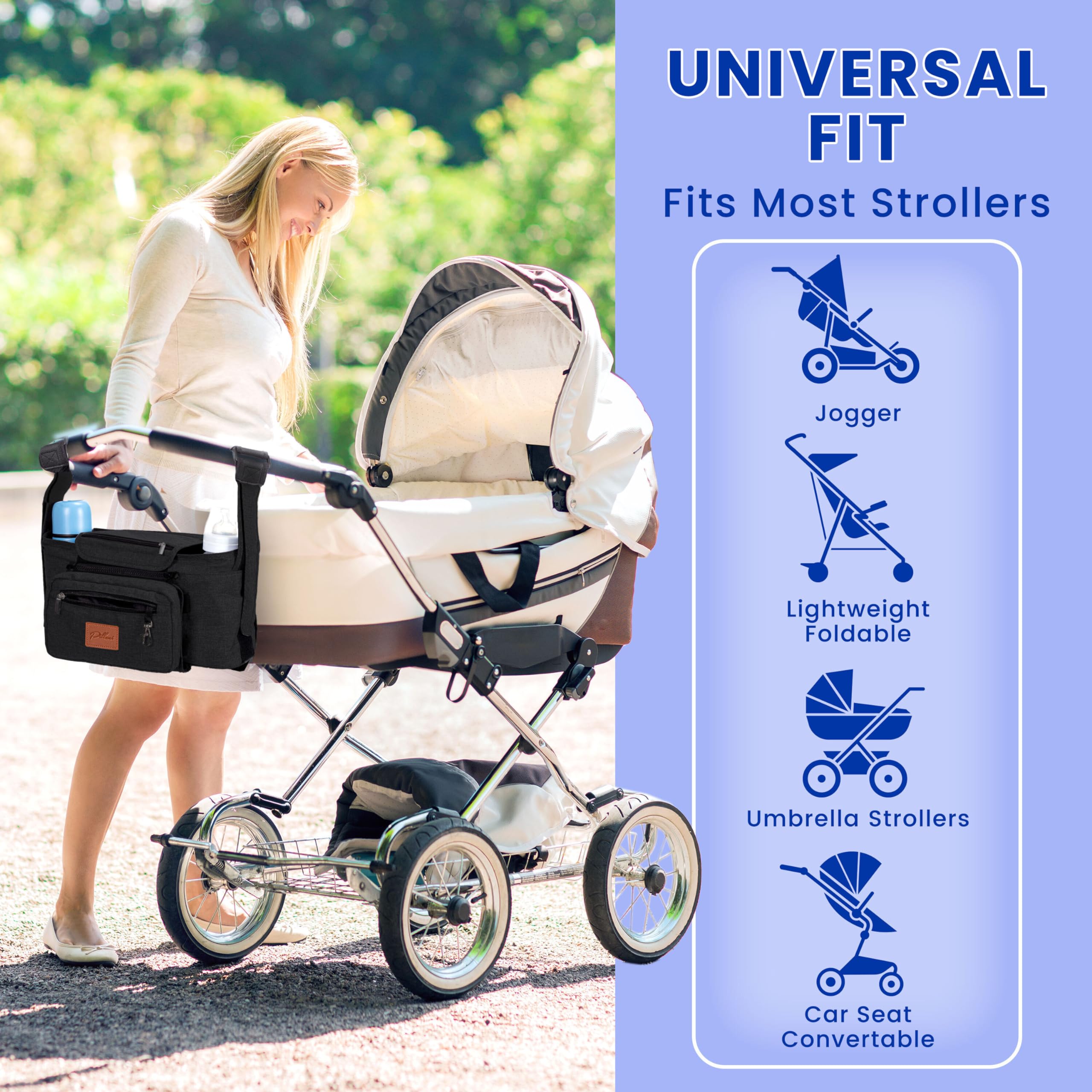 PILLANI Universal Stroller Organizer - Stroller Caddy w/ Insulated Cup ...
