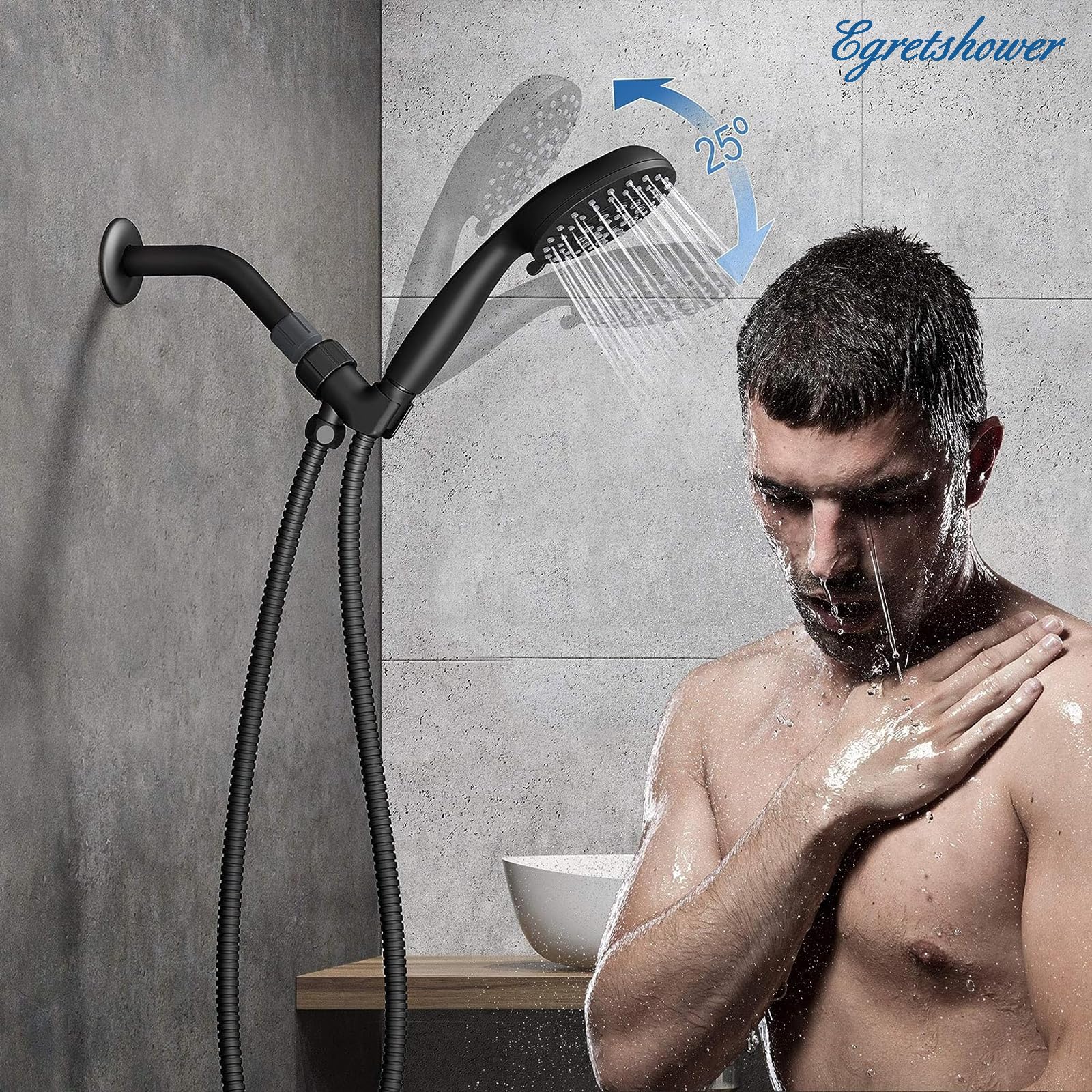 Snapklik.com : Egretshower Handheld Shower Head 6 Spray Settings High ...