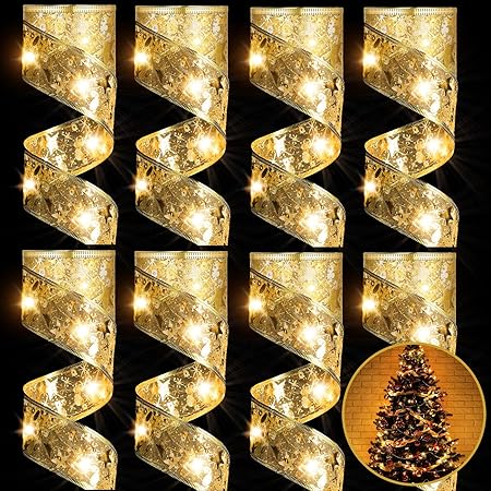 Amazon.com: 4 Pcs 65.62 ft Christmas Ribbon Fairy Lights Gold Christmas ...
