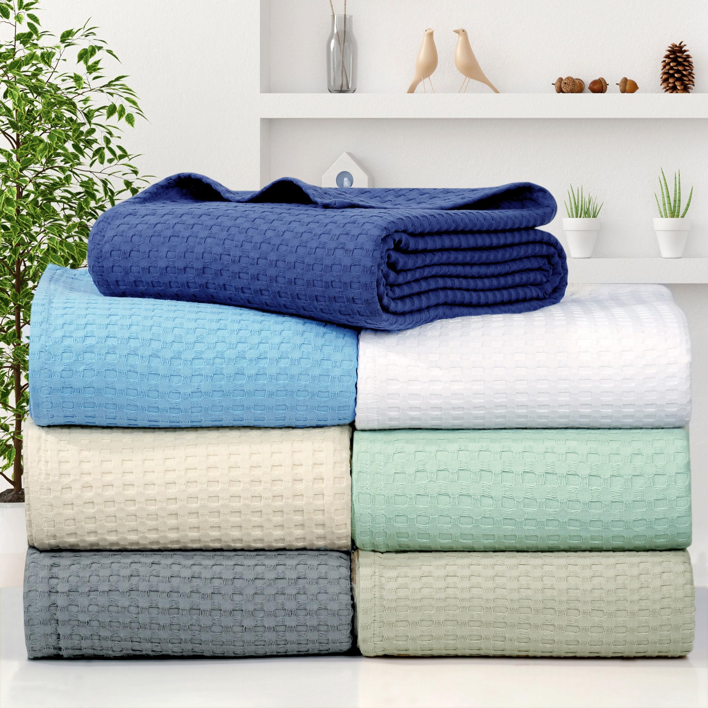Amazon.com: AAVNI HOMES Premium Waffle Weave Cotton Blanket (Dark Sage ...