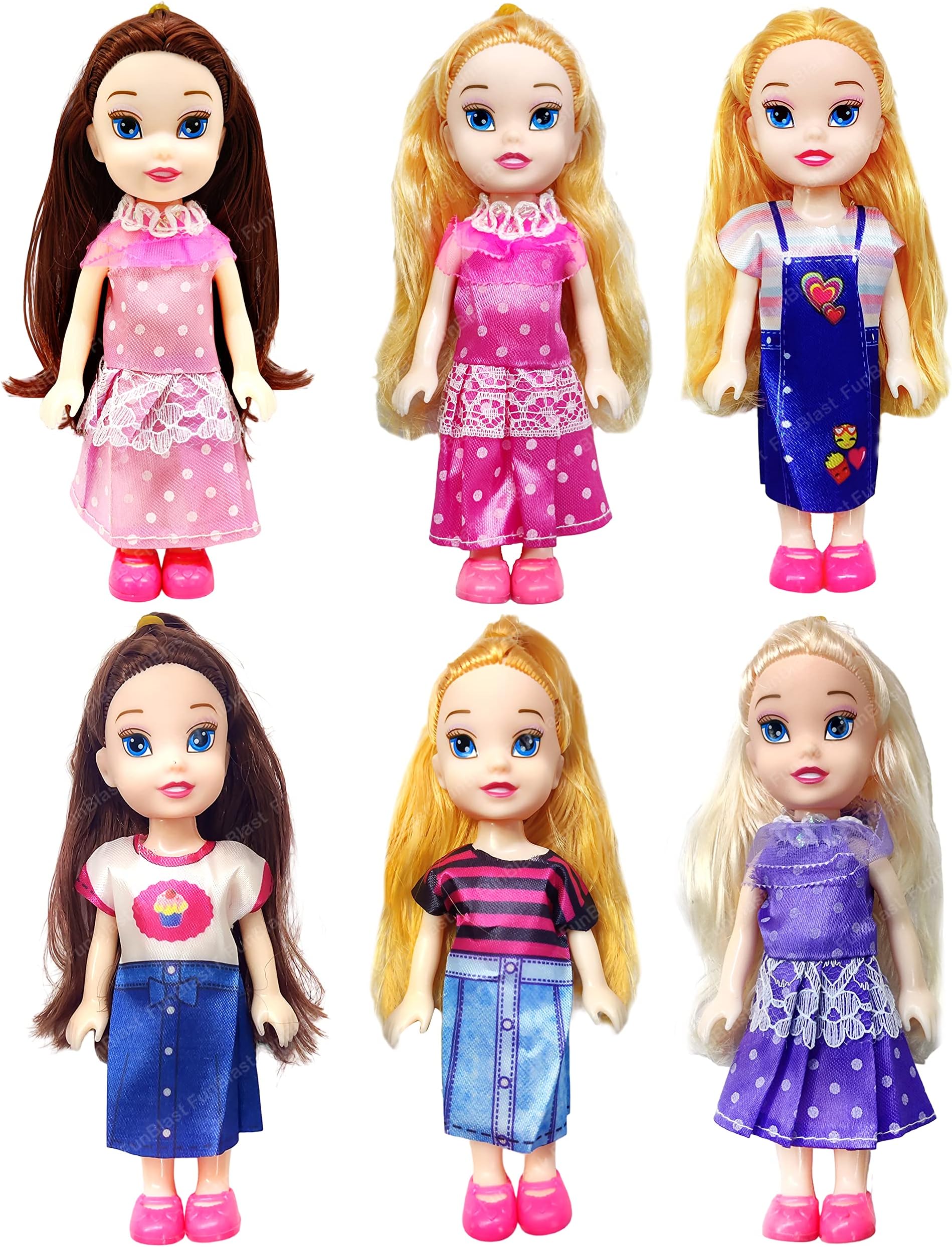 FunBlast Doll Toys for Kids- Pack of 6 Pcs Pretty Doll Toy for Girls ...