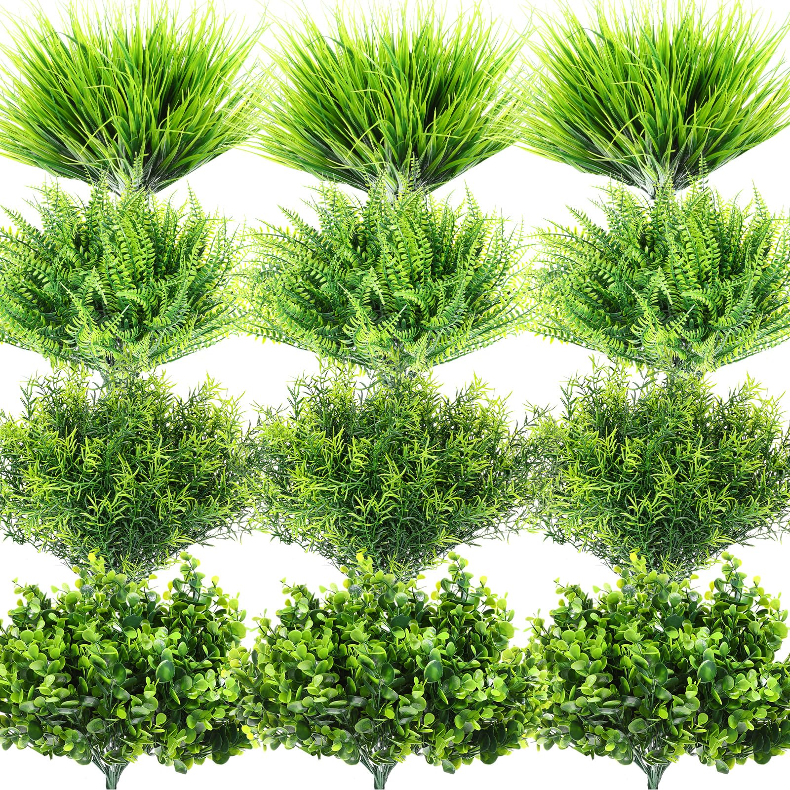 Zeyune 40 Bundles Artificial Grass Plants Outdoor UV Resistant Faux ...