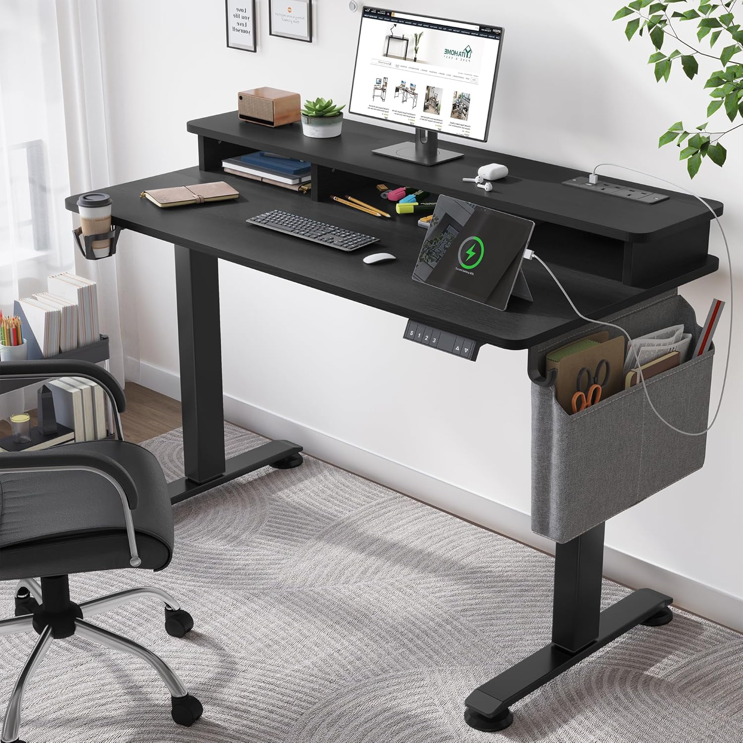 YITAHOME Electric Standing Desk with Stand, 2 USB Ports&2 Power Outlets ...