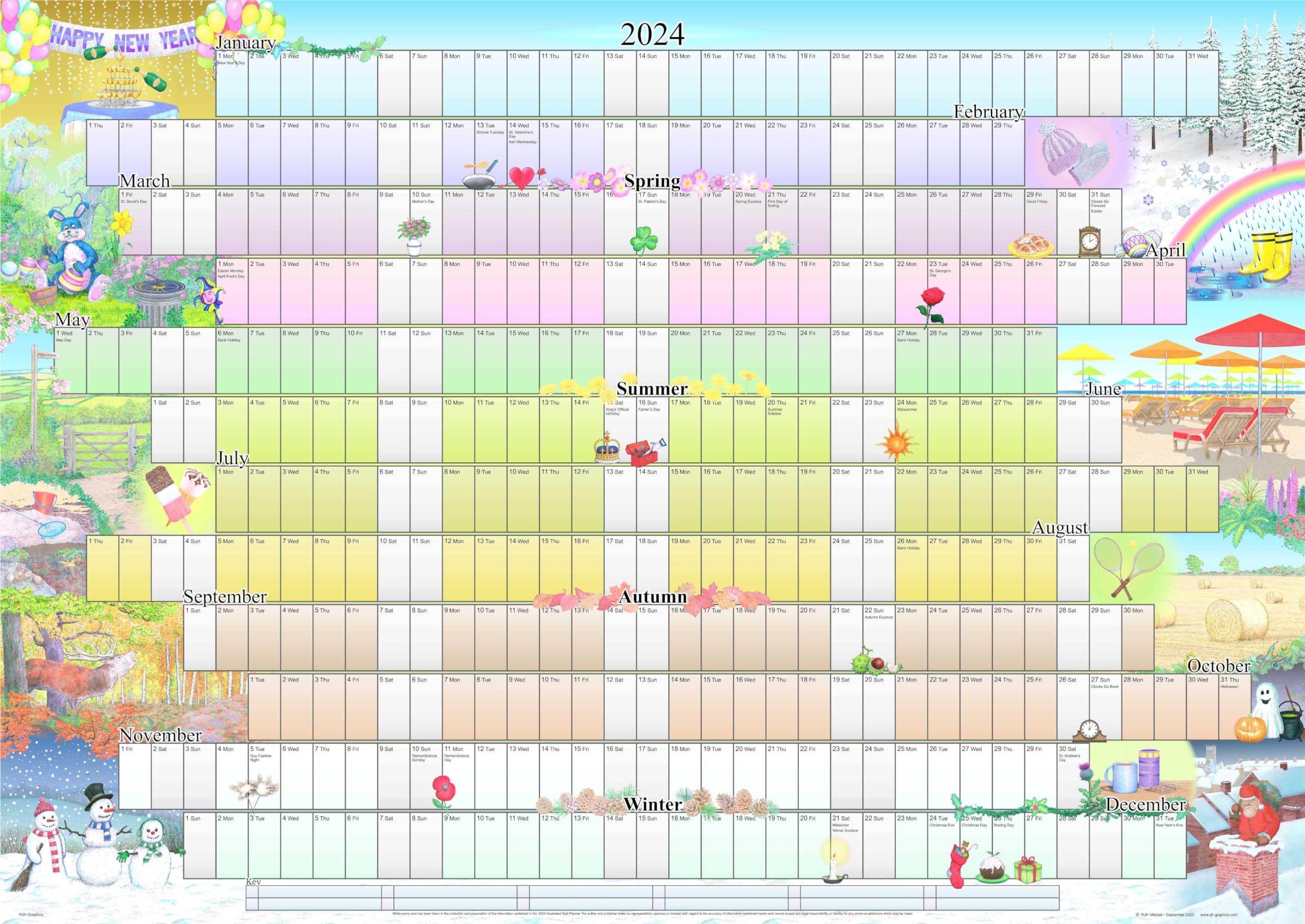 2024 Illustrated Wall Planner (A1 size) non-laminated : Amazon.co.uk ...