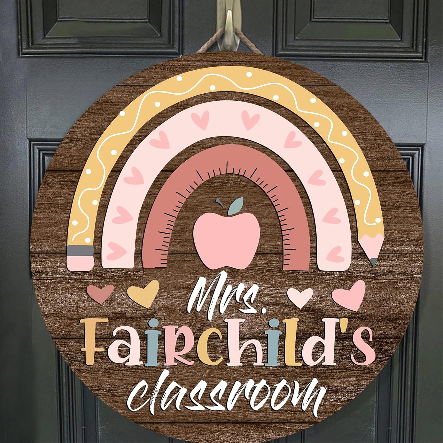 Amazon.com: LOVELYPOD Personalized Boho Rainbow Door Sign for Classroom ...