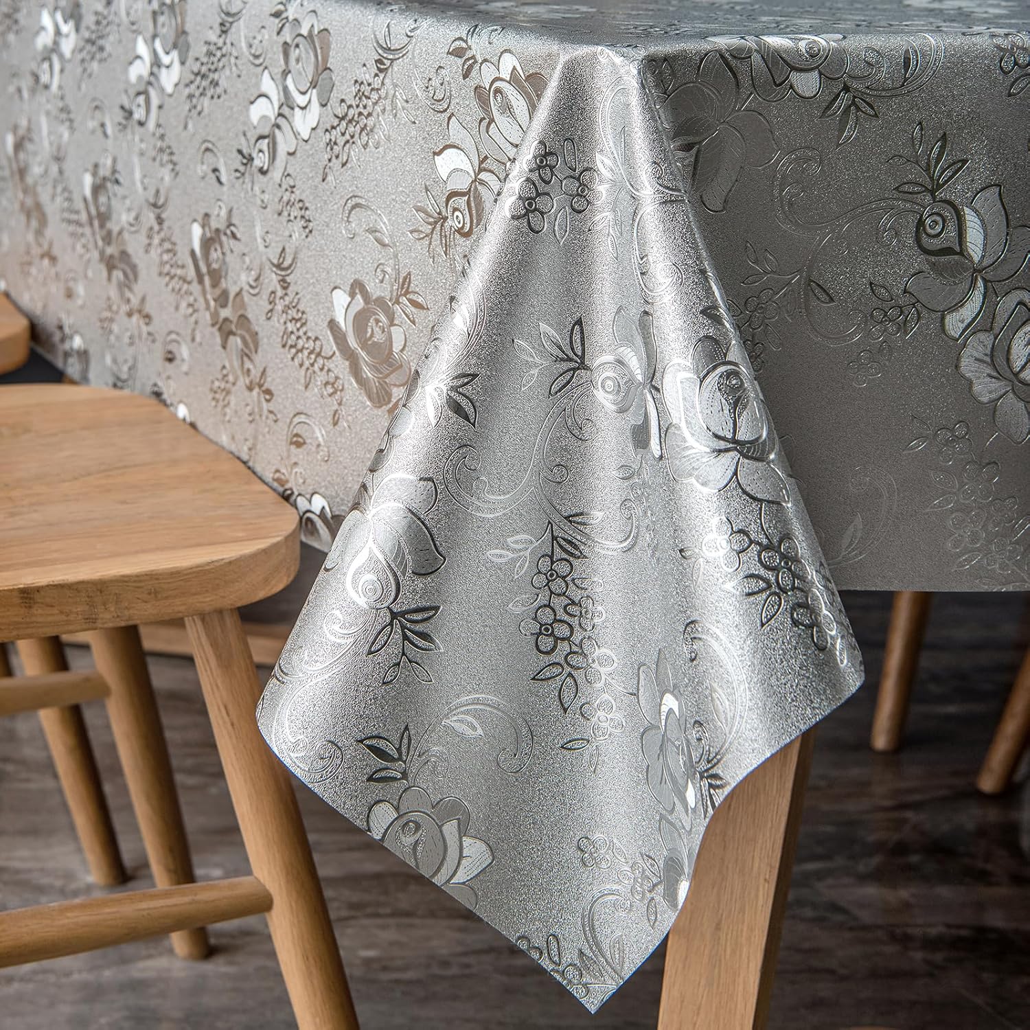 Amazon.com: FAVE Silver Tablecloth Vinyl Table Cloth for Kitchen Dining ...