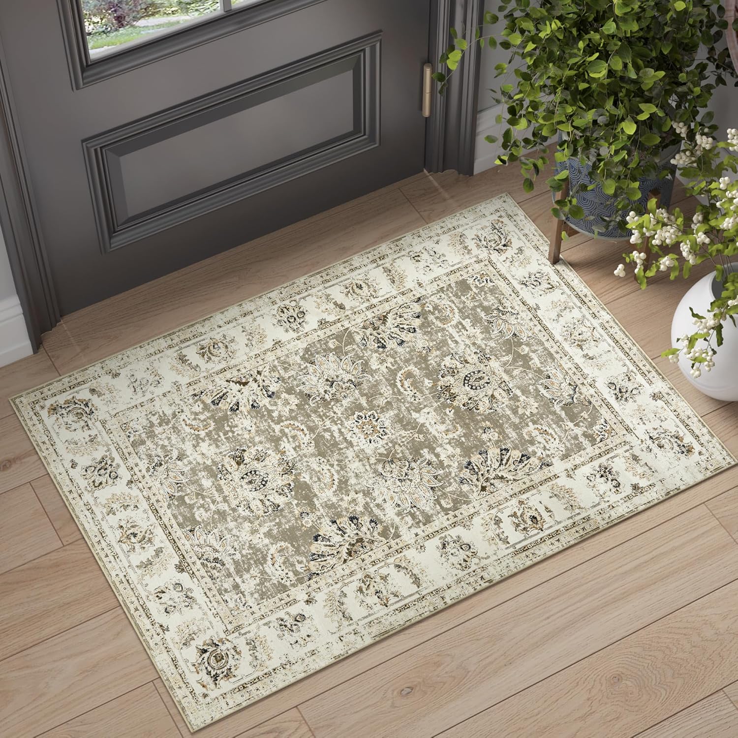 Amazon.com: jinchan Fiora Floral 2x3 Rug for Entryway - Vintage ...